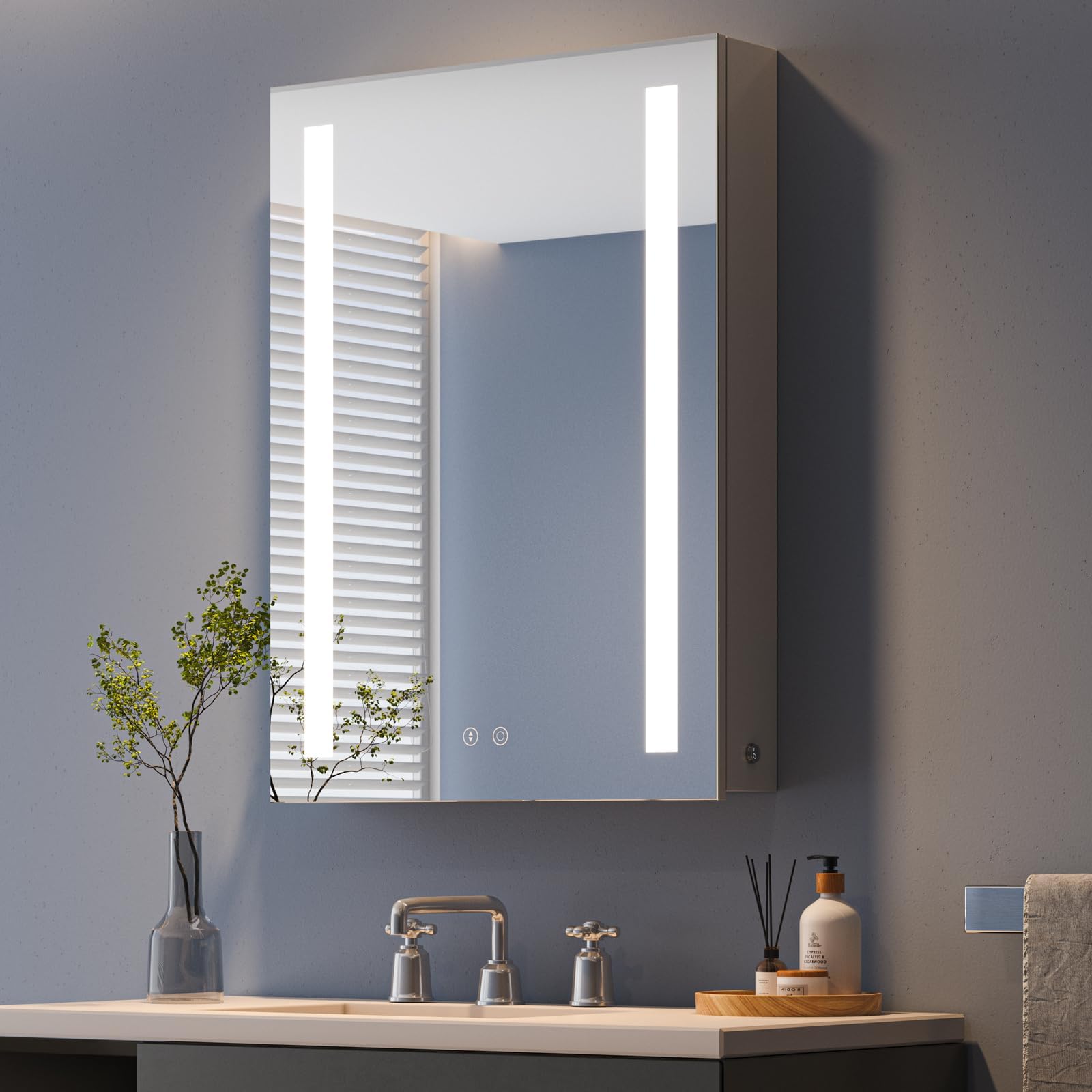 NAIMP LED Illuminated Bathroom Mirror Cabinet, 500 x 700mm Wall Mounted ...