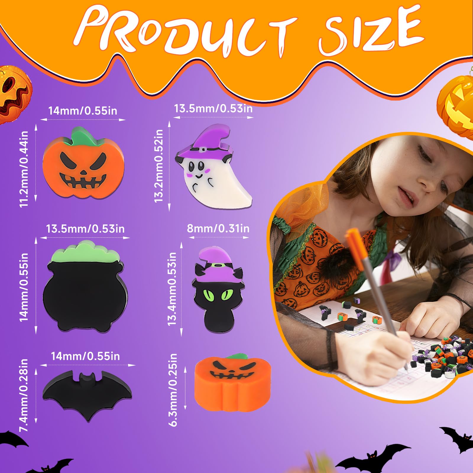 Snapklik.com : 150 Pcs Halloween Mini Erasers For Kids, Cute Small ...