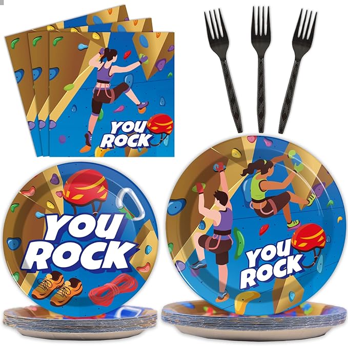 Amazon.com: 96 Pcs Rock Climbing Party Plates and Napkins Supplies ...