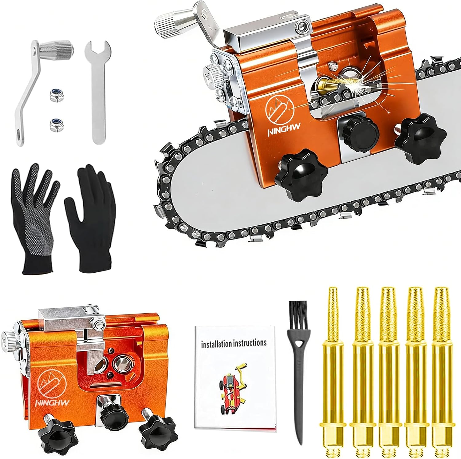 Amazon.com : NINGHW Chainsaw Sharpener Jig Kit Portable Hand Crank ...