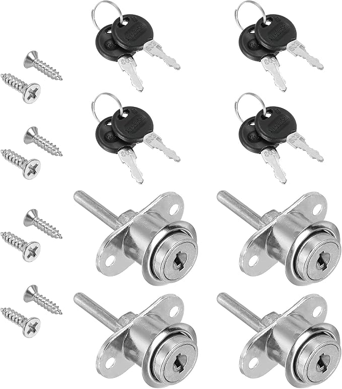 PATIKIL 19mm Drawer Locks with Keys, 4 Pack Zinc Alloy Nickel Plated ...
