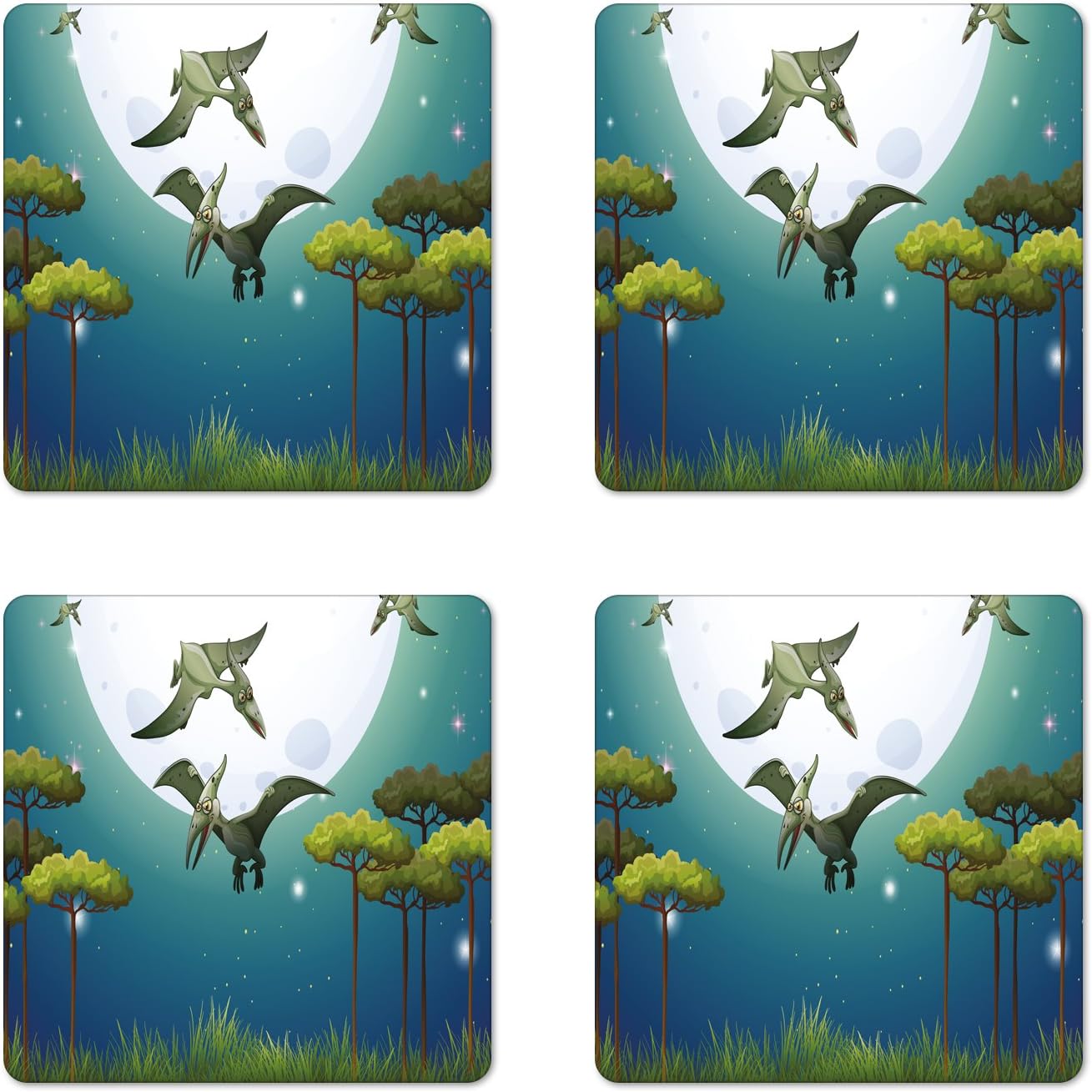Amazon.com: Ambesonne Dinosaur Coaster Set of 4, Cartoon Style ...