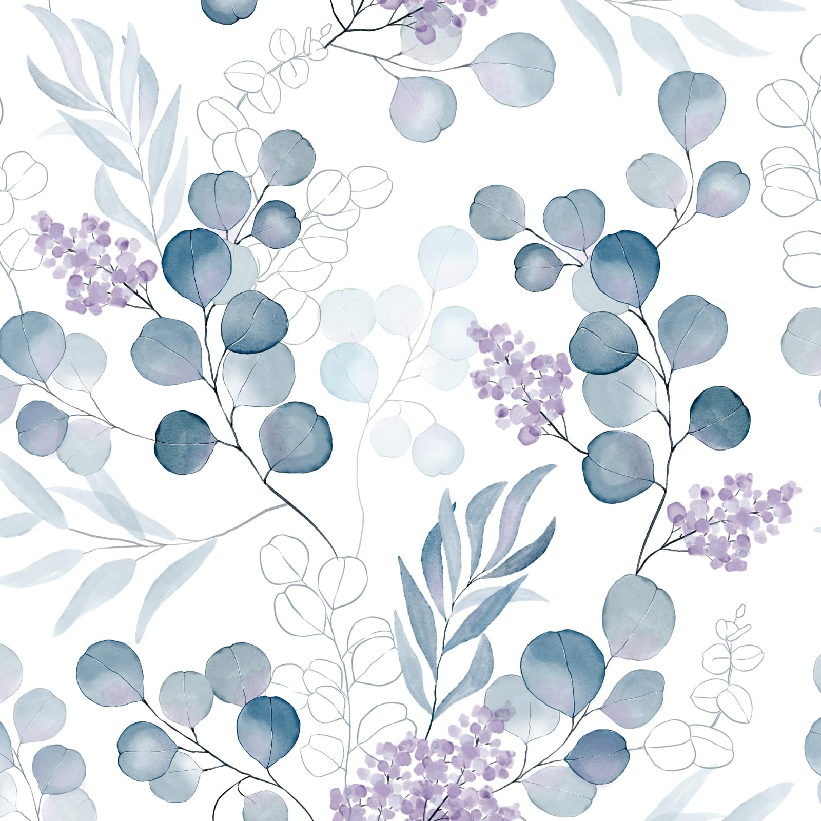 ILHIIOR Blue Leaf Wallpaper Peel and Stick Wallpaper Purple Floral ...