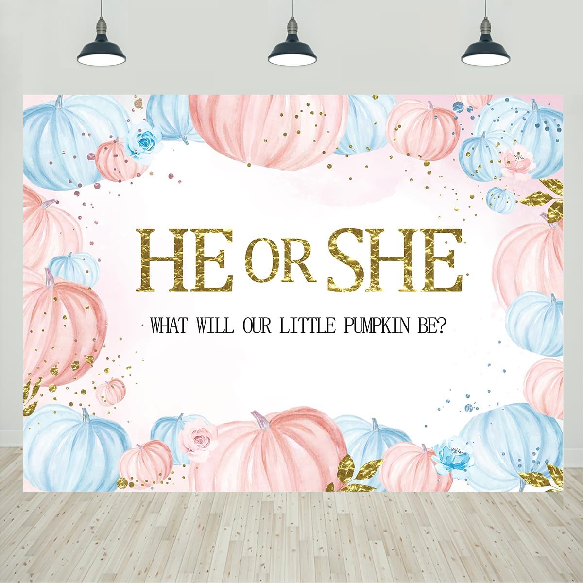 Amazon.com : Pumpkin Gender Reveal Backdrop Autumn Blush Pink and Blue ...