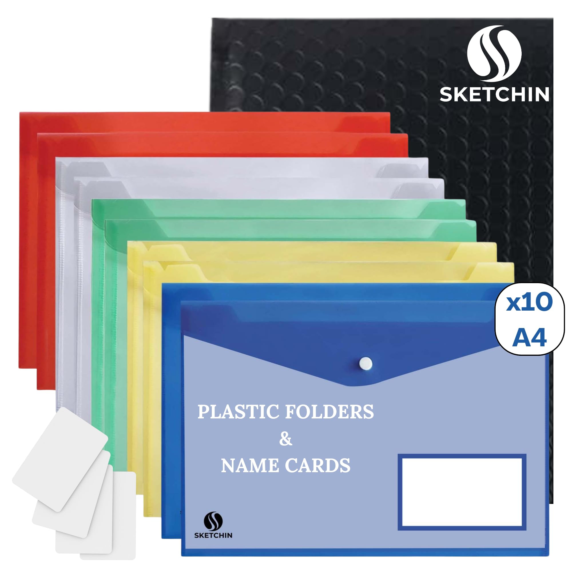 Sketchin 10 Pack Plastic Folders A4, A4 Wallets with Strong Popper ...
