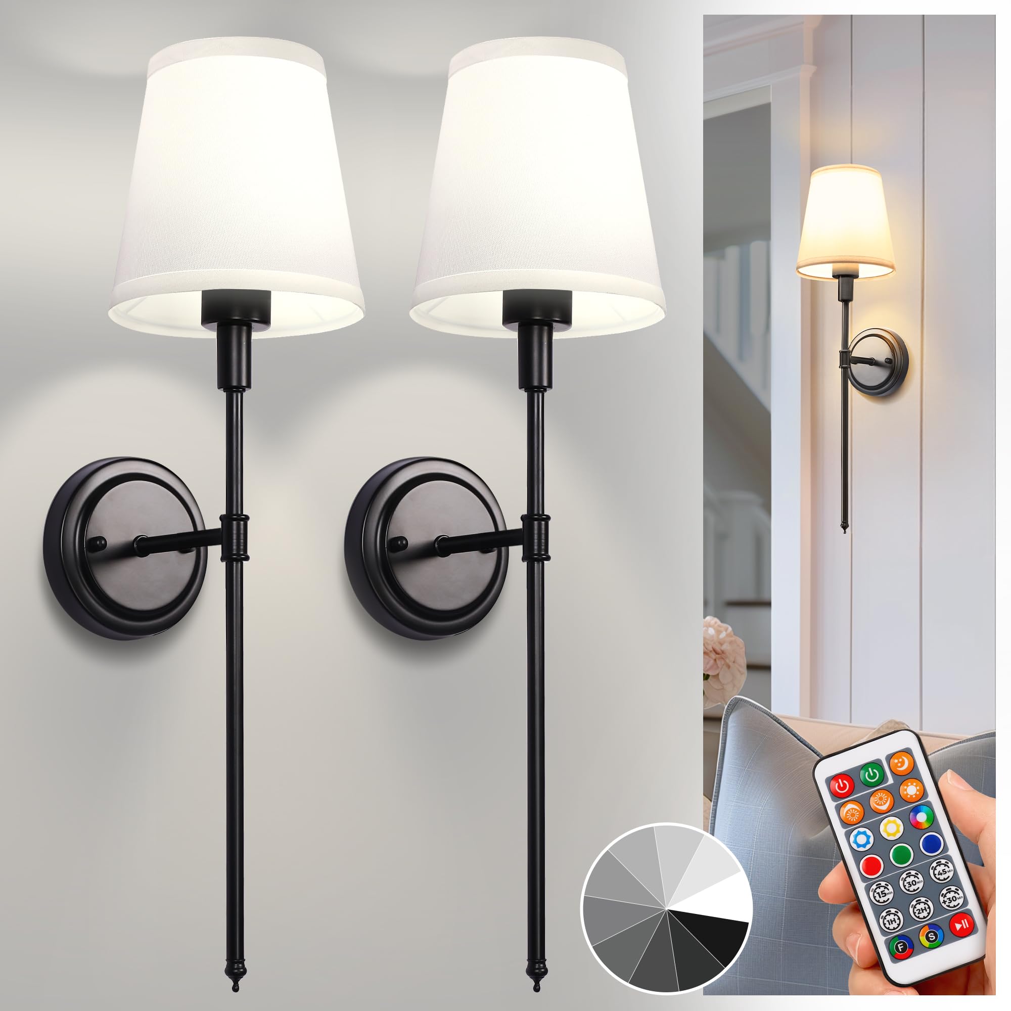 L LOHAS LED Battery Operated Wall Sconces Set of 2, Rechargeable Wall ...
