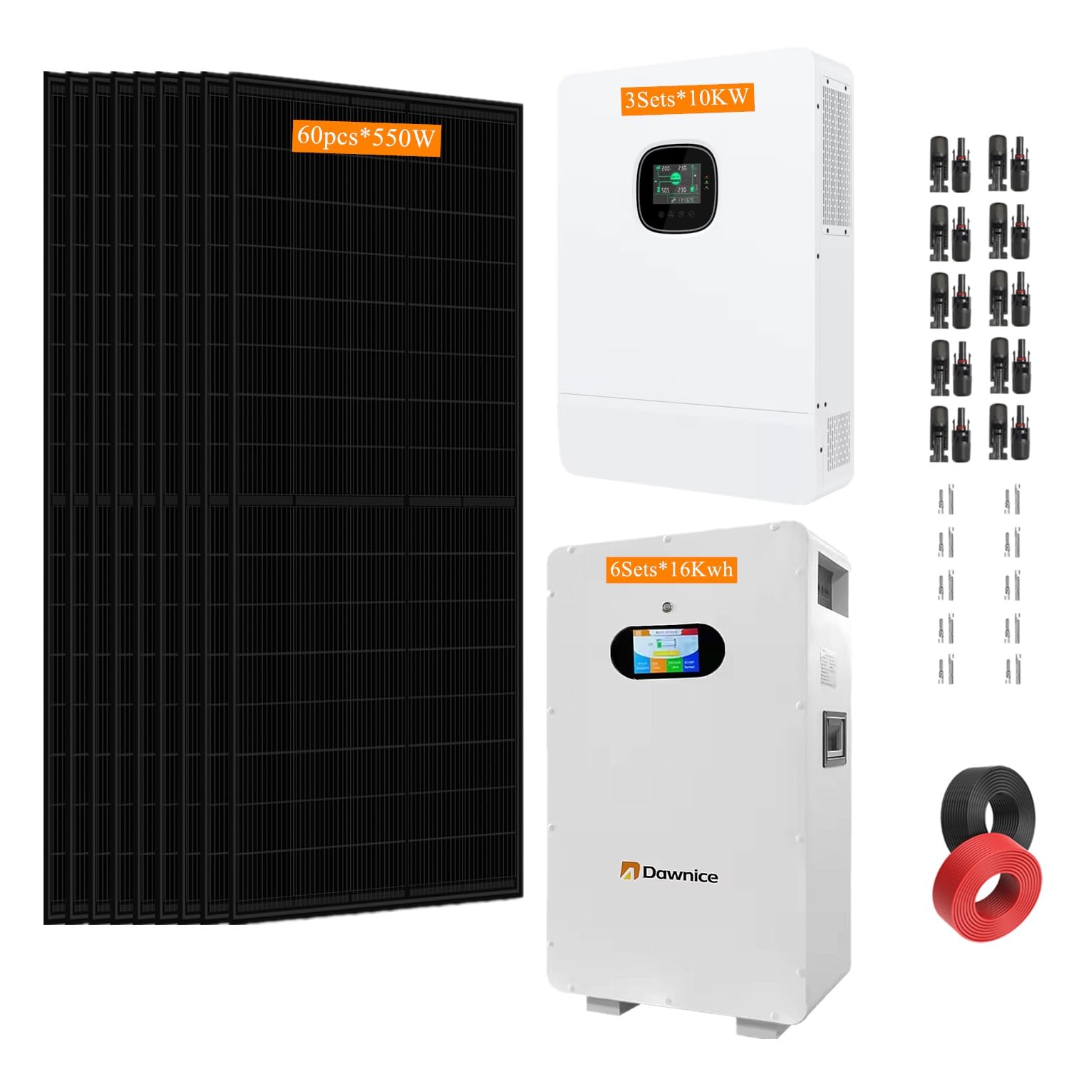 Amazon.com : Dawnice 30KW Off Grid Solar System Complete Kit 96KWH Kit ...