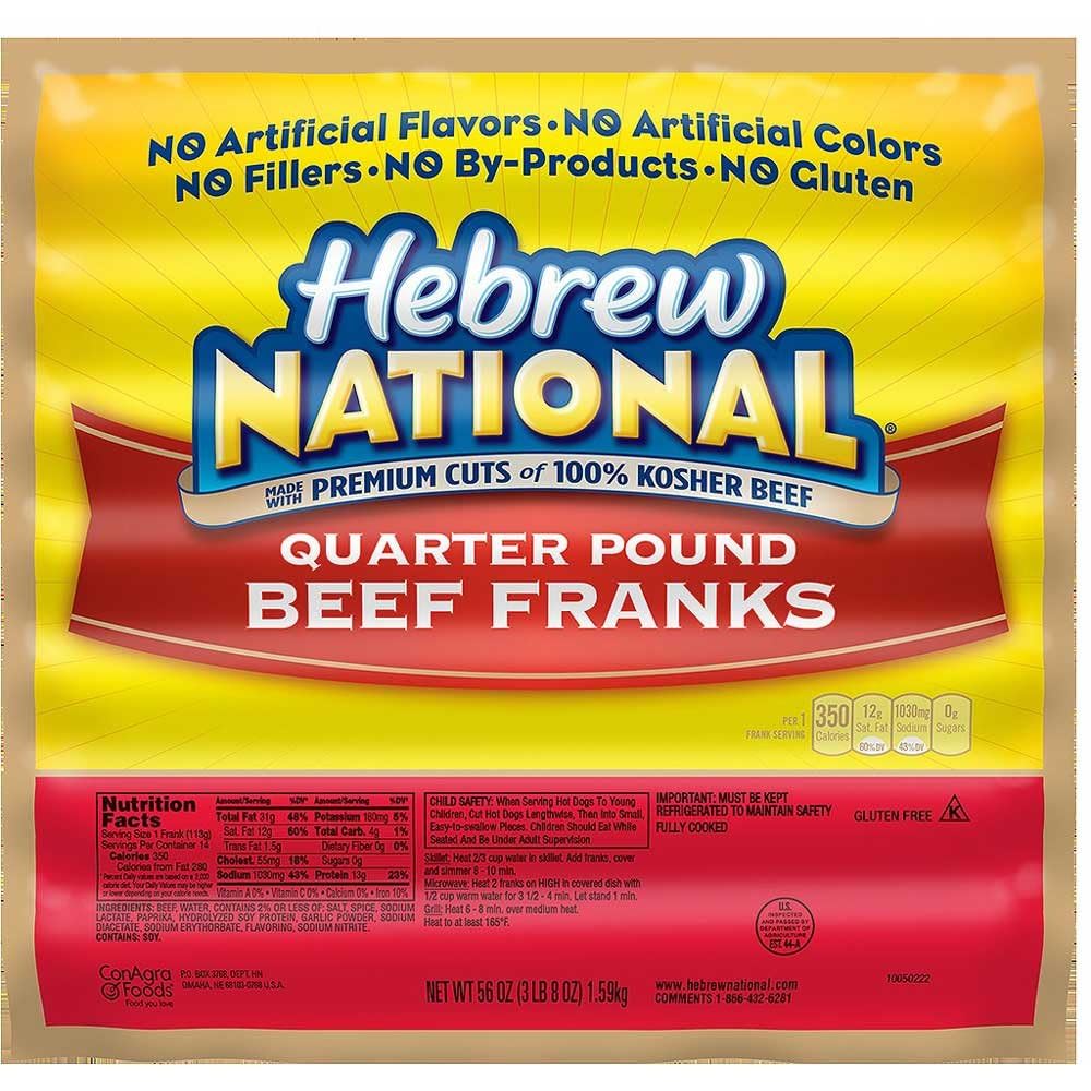 Amazon.com: Hebrew National Quarter Pound Beef Franks Premium Cuts%100 ...
