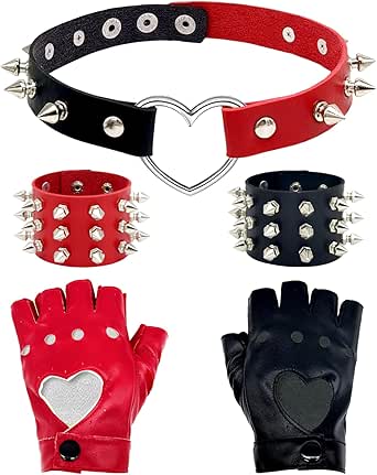 Amazon.com: Benwanfee 5Pcs Halloween Punk Costume Accessories Set PU ...