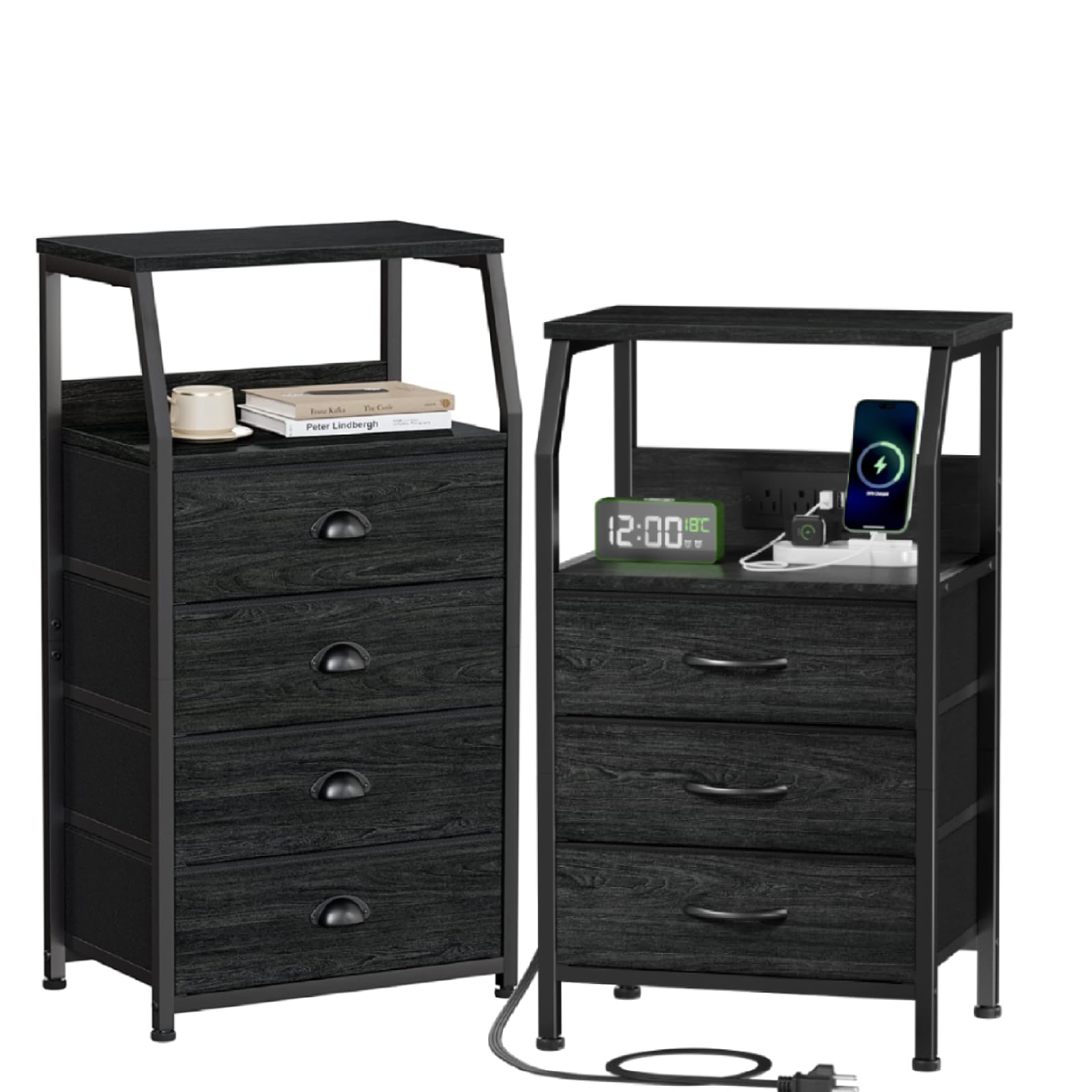 Amazon.com: Furnulem Nightstands Set of 2, 4 Drawers Night Stand ...