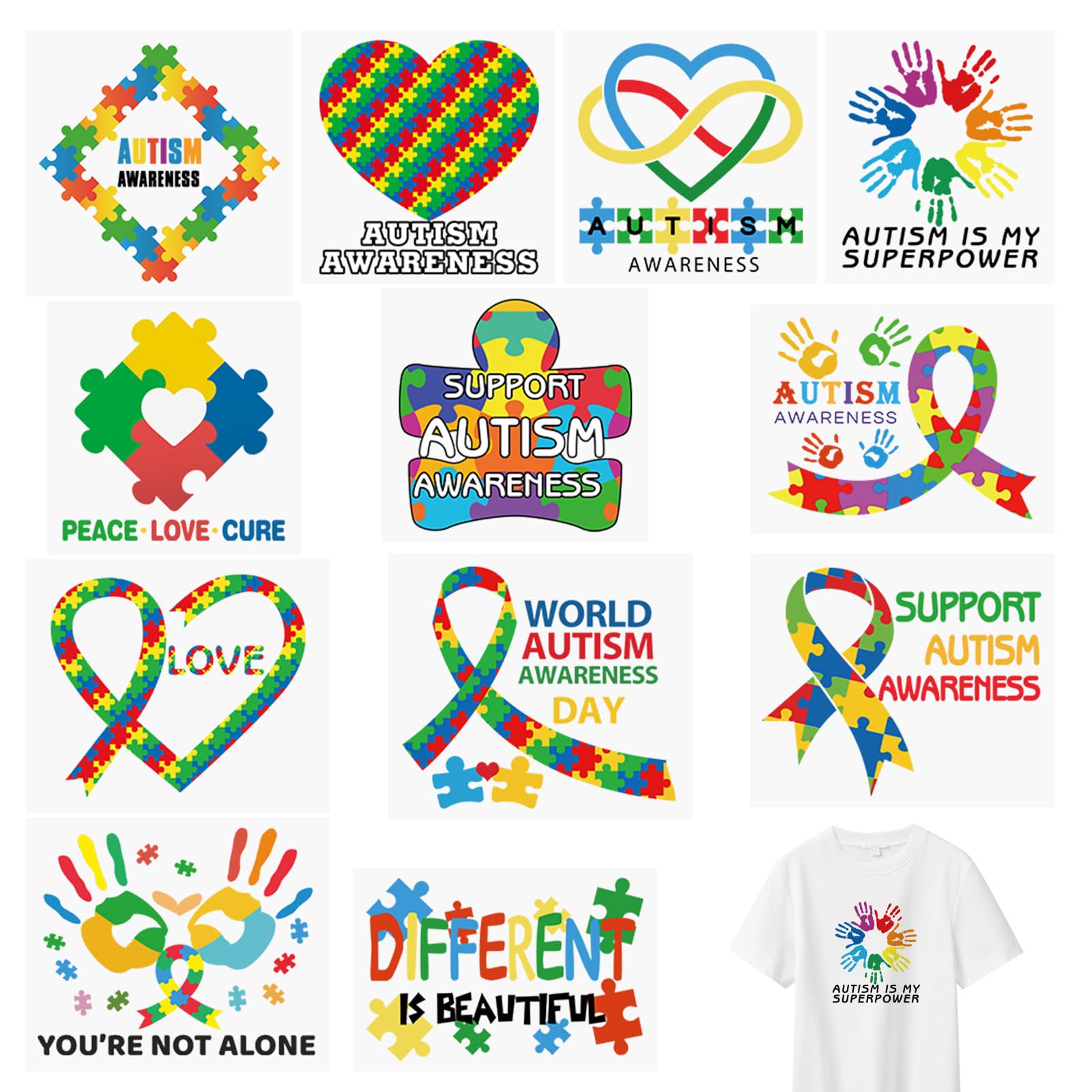 Amazon.com: WANDIC 12 Pcs Iron On Stickers,Autism Decals Hope Faith ...