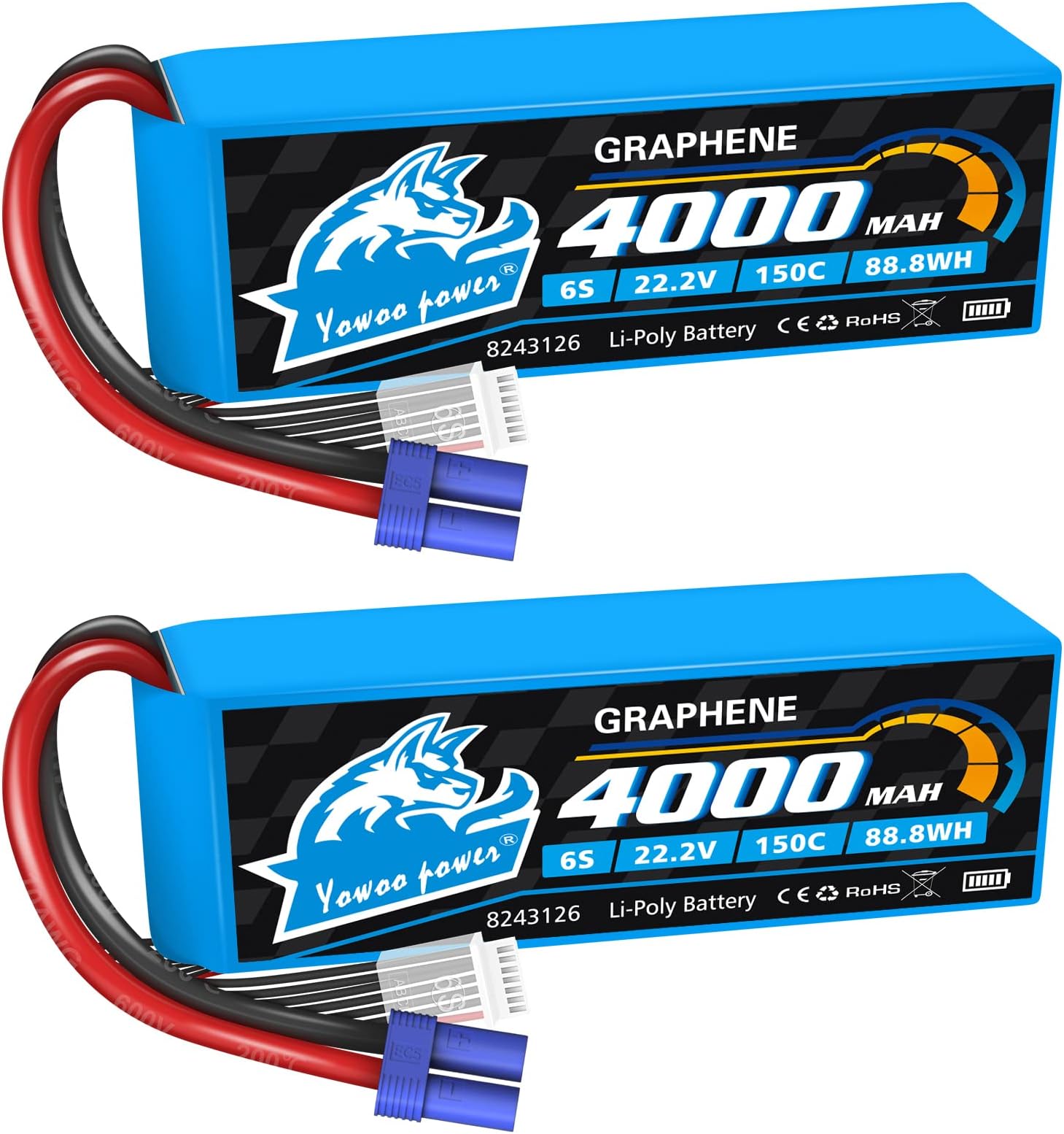 Yowoo 6S Lipo Battery 4000mAh 22.2V 150C Graphene Battery with EC5 ...