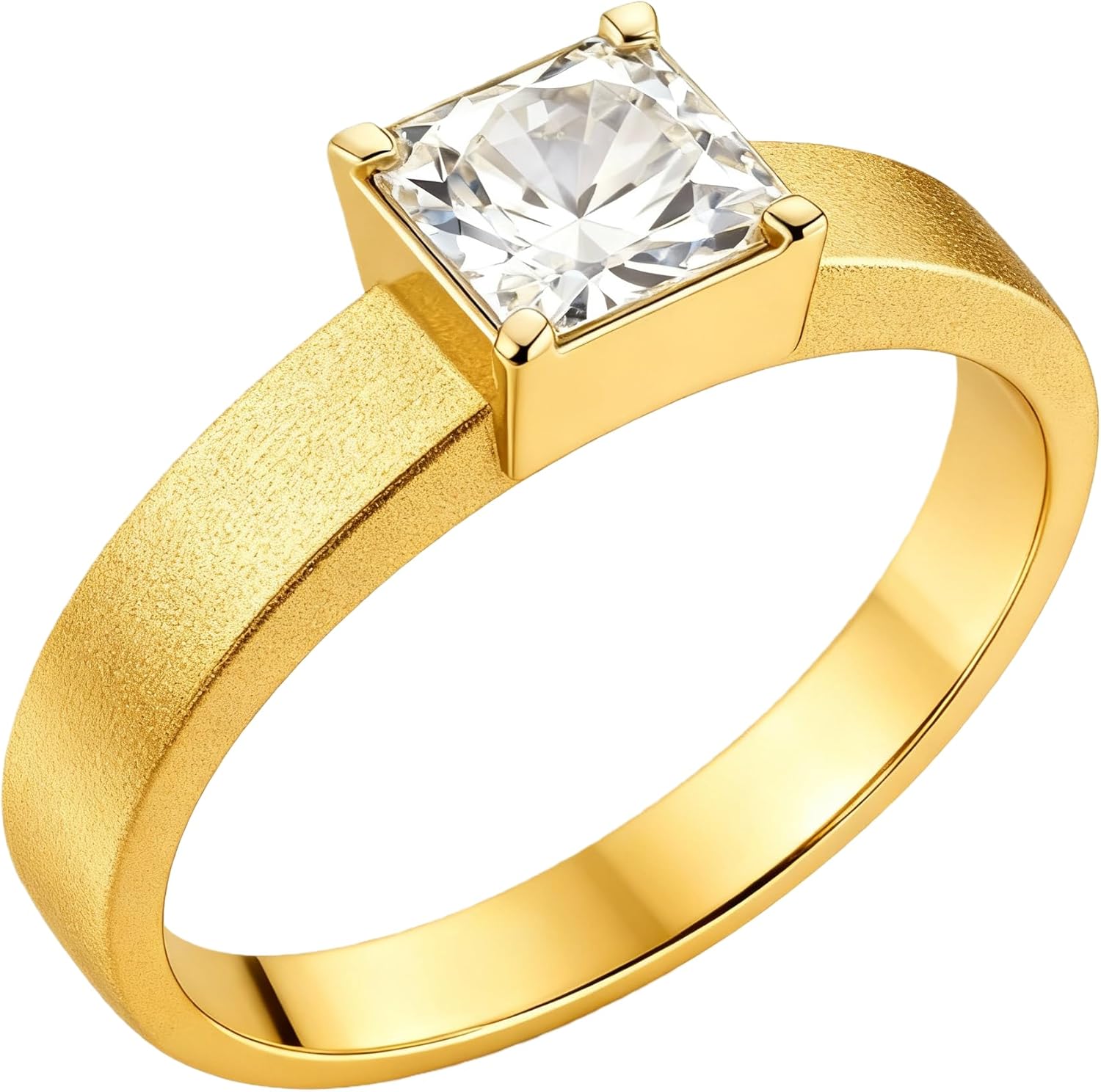 OUTANG Yellow Gold Gold Princess Cut Moissanite Diamond Engagement Ring ...
