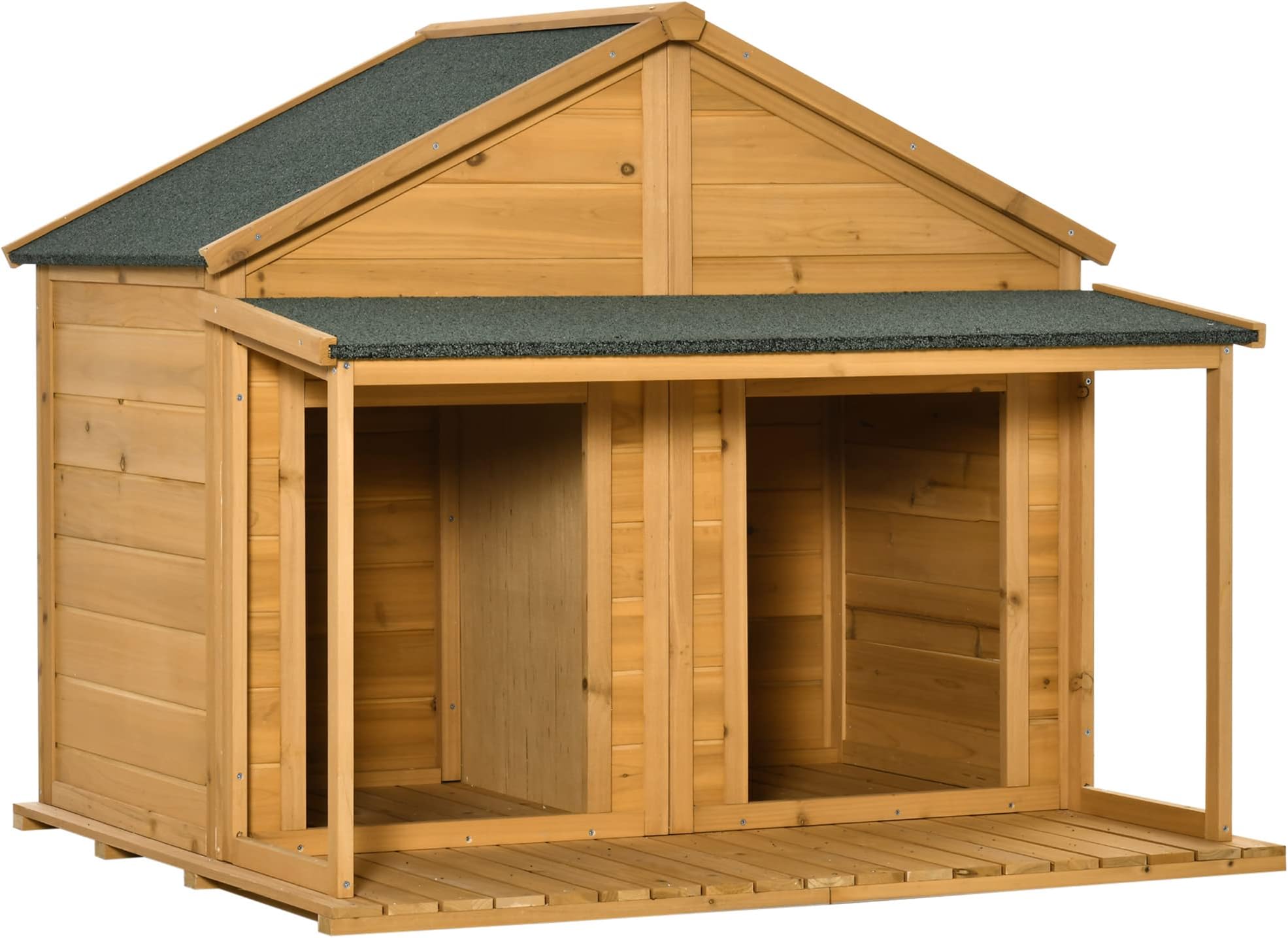 Amazon.com : PawHut 50" Wooden Dog House Outdoor for 2 Medium or Small ...