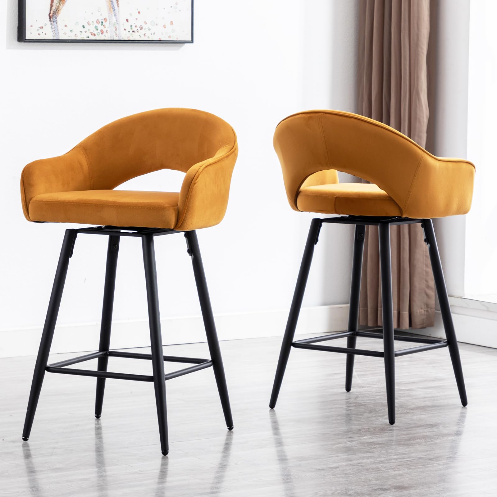 chairus Swivel Breakfast Bar Stools with Legs Set of 2 Velvet Counter ...