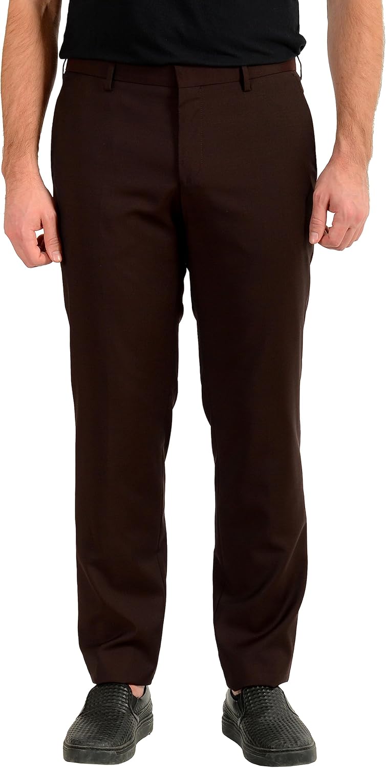 Hugo Boss Men's Getlin182 Slim Fit Burgundy 100% Wool Dress Pants US ...