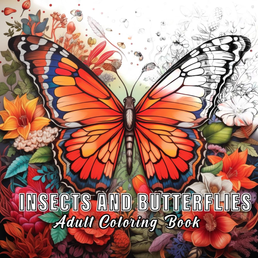 Amazon.co.jp: Insects and Butterflies: Adult Coloring Book with 60 ...