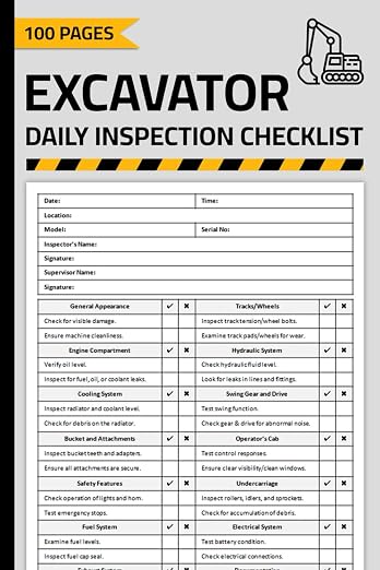 Excavator Daily Inspection Checklist: Excavator Pre-Operation ...