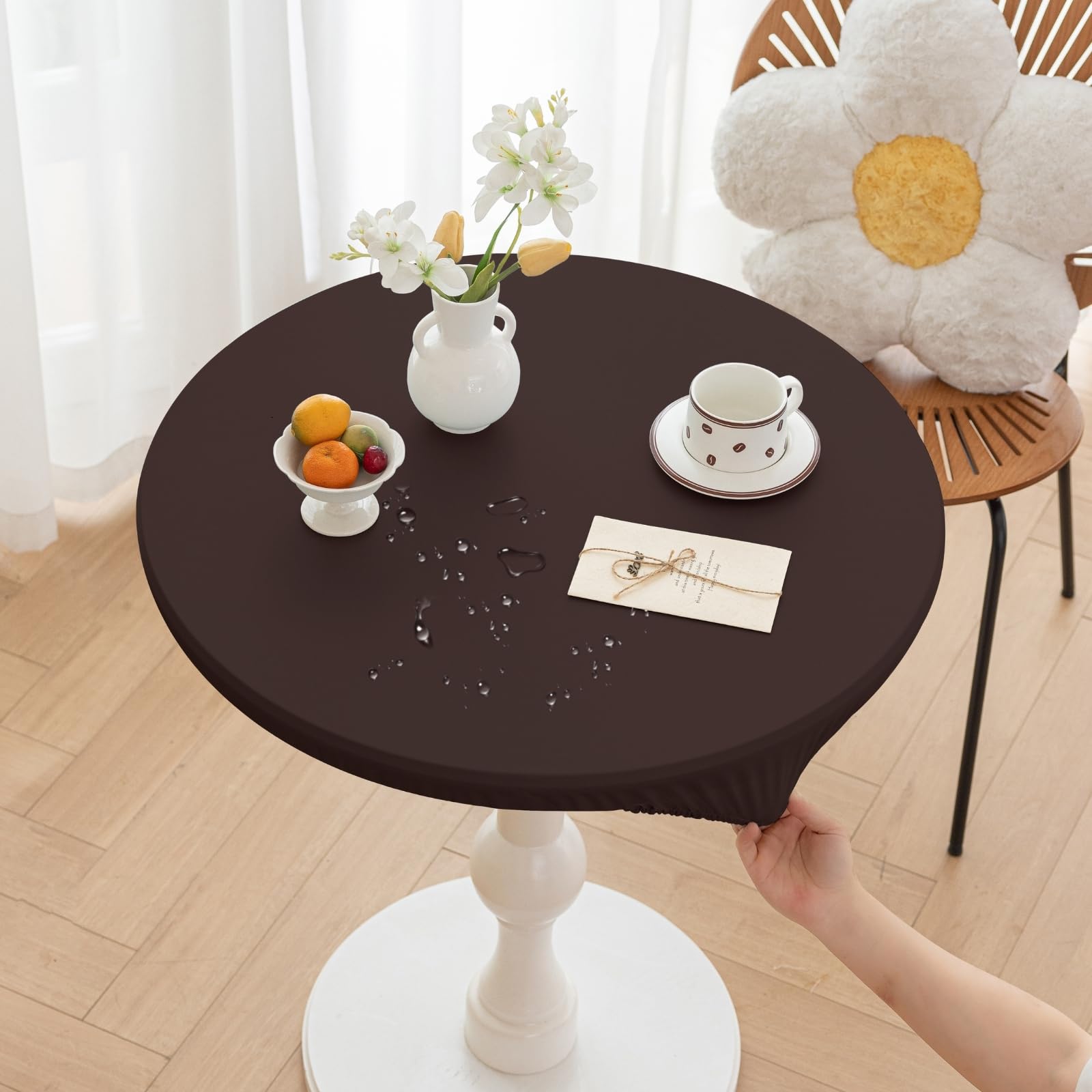 Amazon.com: Huierxun Round Fitted PU Tablecloth with High Elastic Edge ...