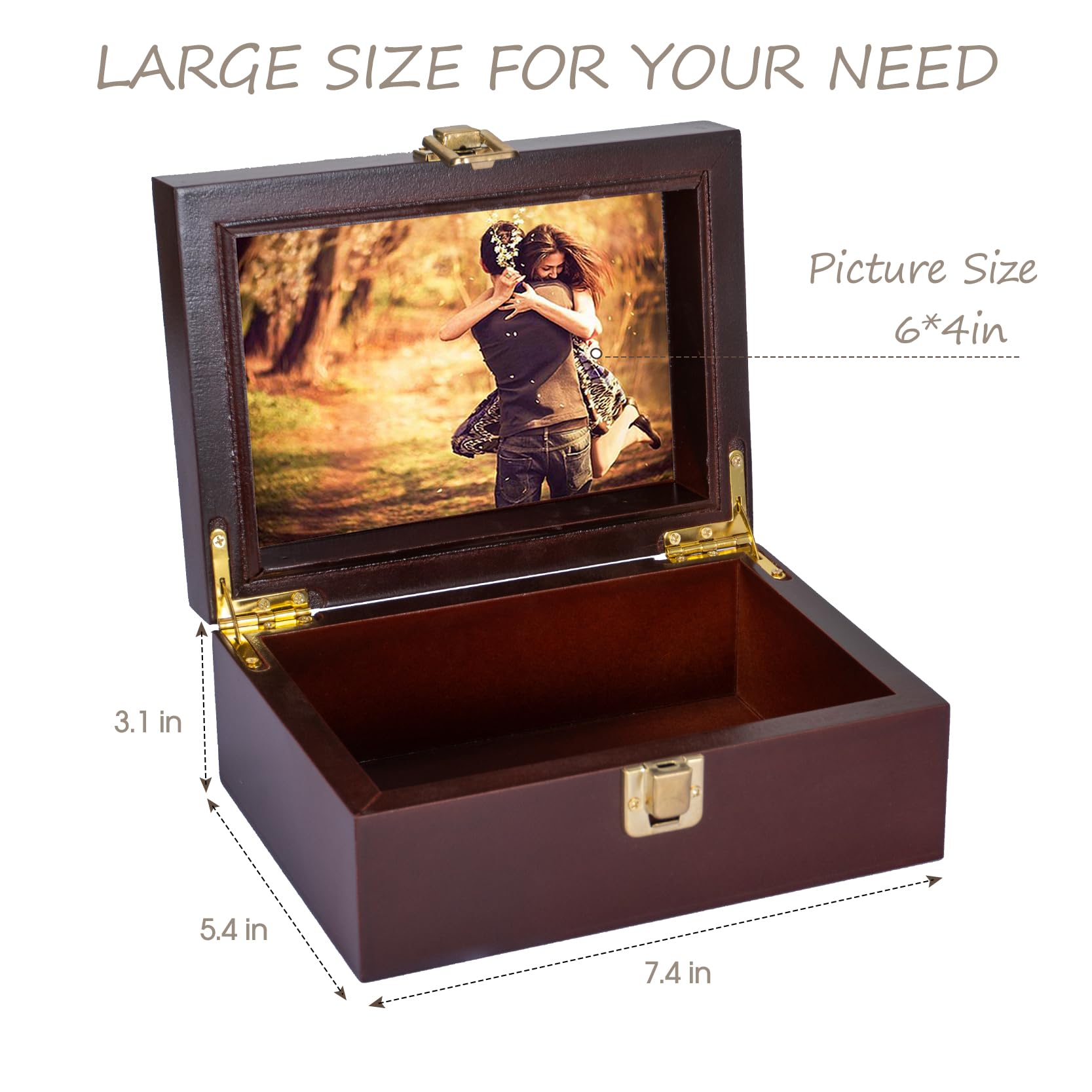 Hinged Lid Keepsake Box Carbonized Large Wooden Memory Keepsake Box ...