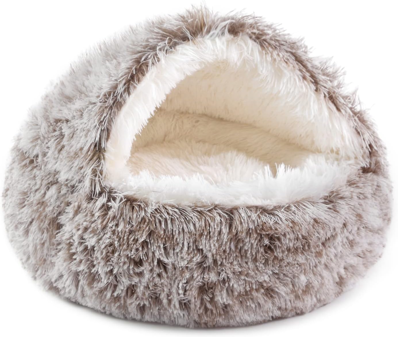 NOYAL Dog Bed Round Hooded Plush Cat Cave Donut Anti Anxiety Fluffy Dog ...