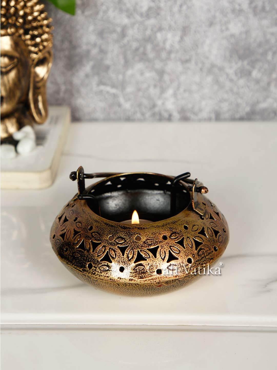 Buy CraftVatika Metal Degchi Tealight Candle Holder Tea Light Candle ...