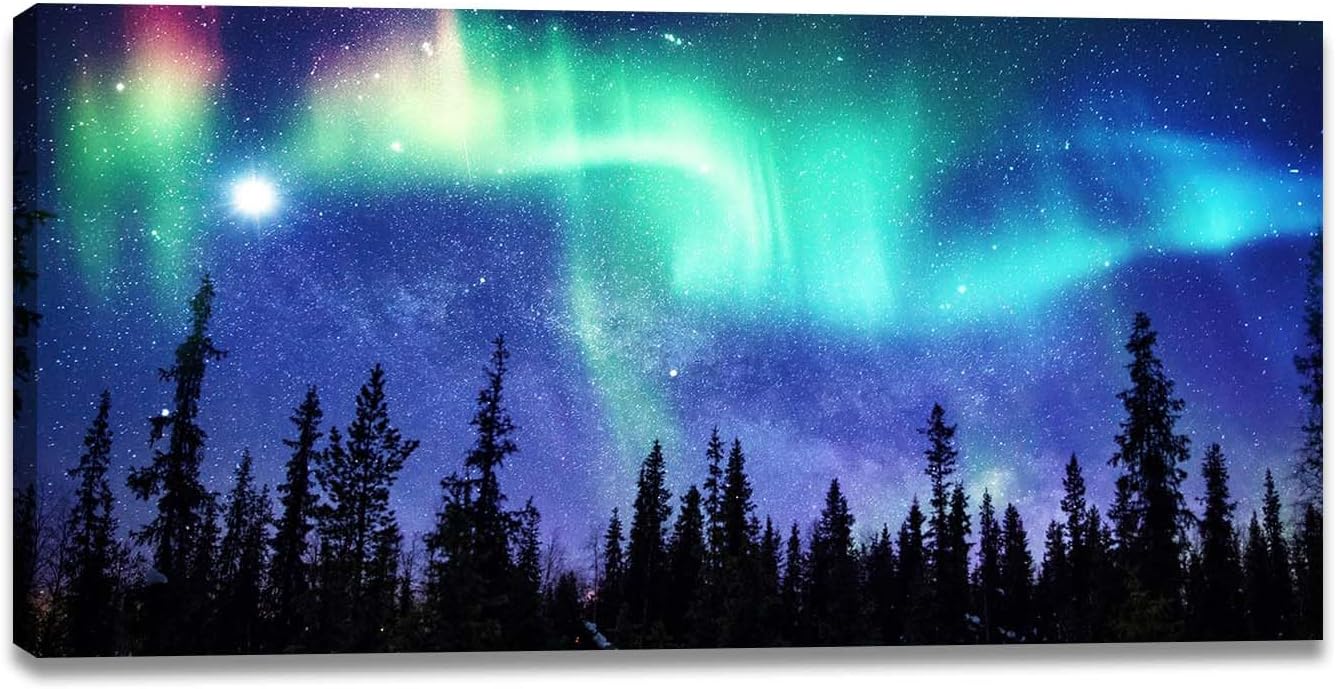 Amazon.com: KLVOS Aurora Wall Art Northern Lights Scenery Painting on ...