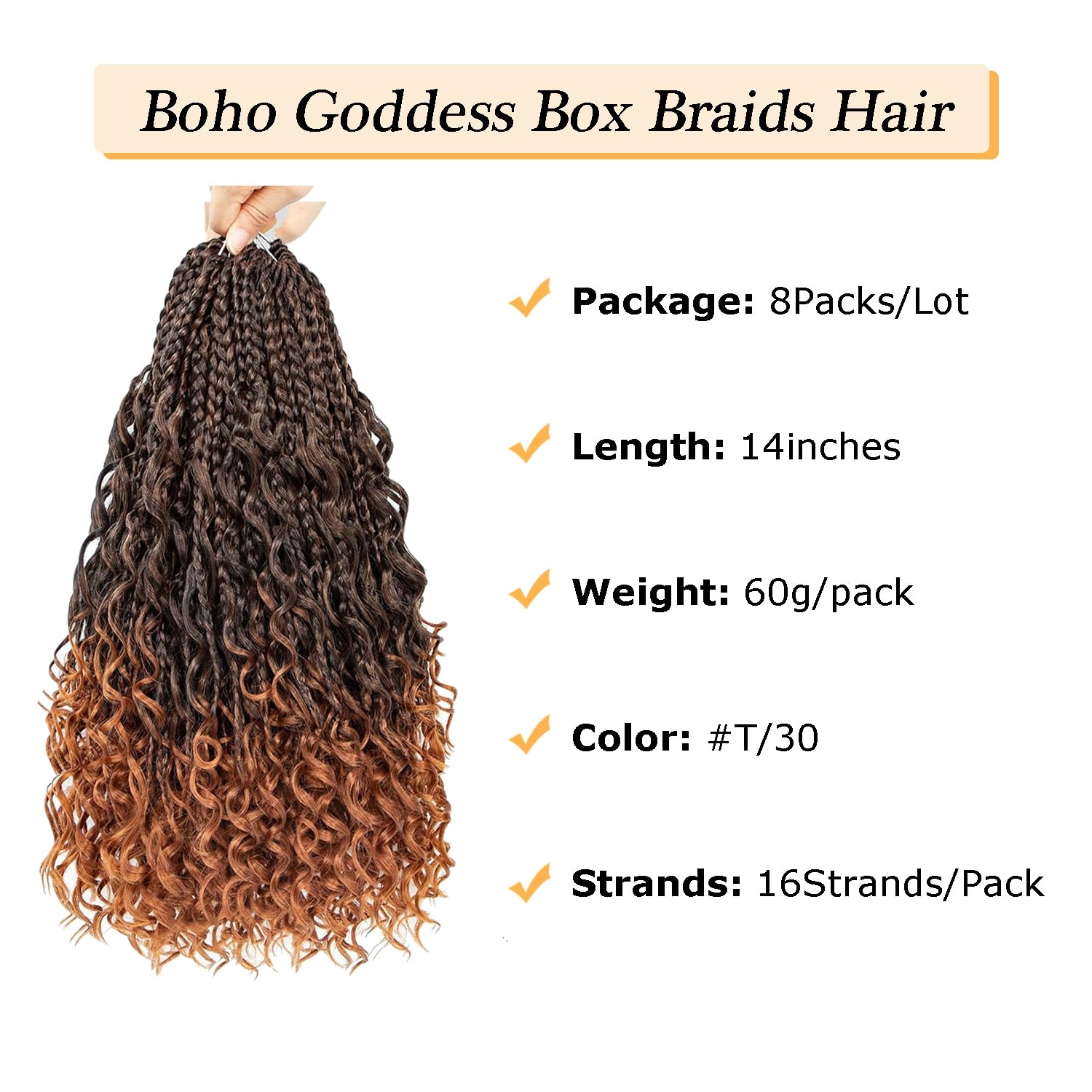 14 Inch Goddess Box Braids Crochet Hair 8Packs Ombre Brown Boho Box ...