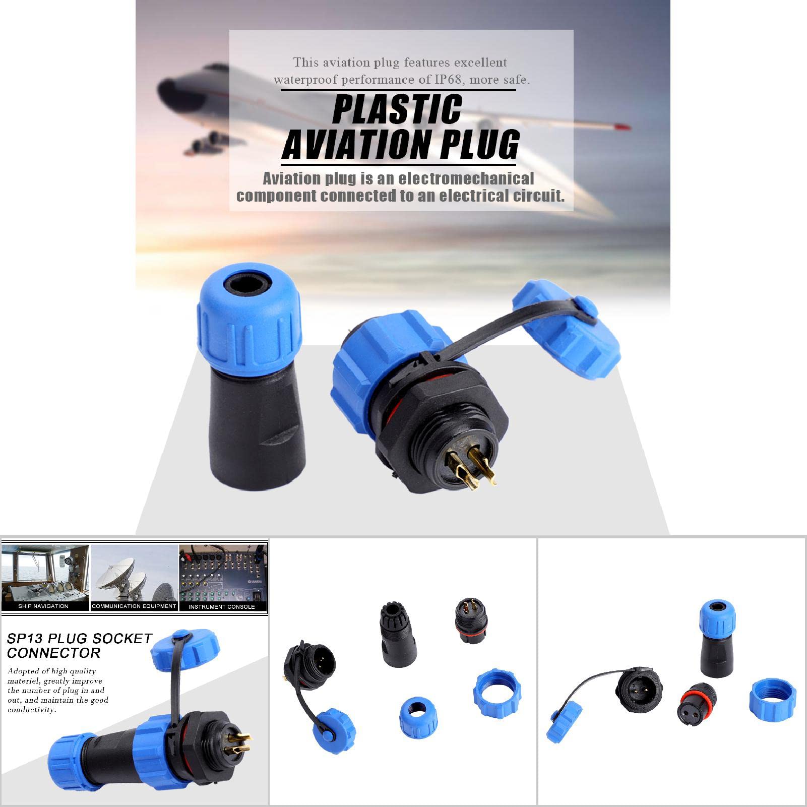 Raw Plugs 2set Waterproof Aviation Connector Plug And Socket SP13 3 Pin ...