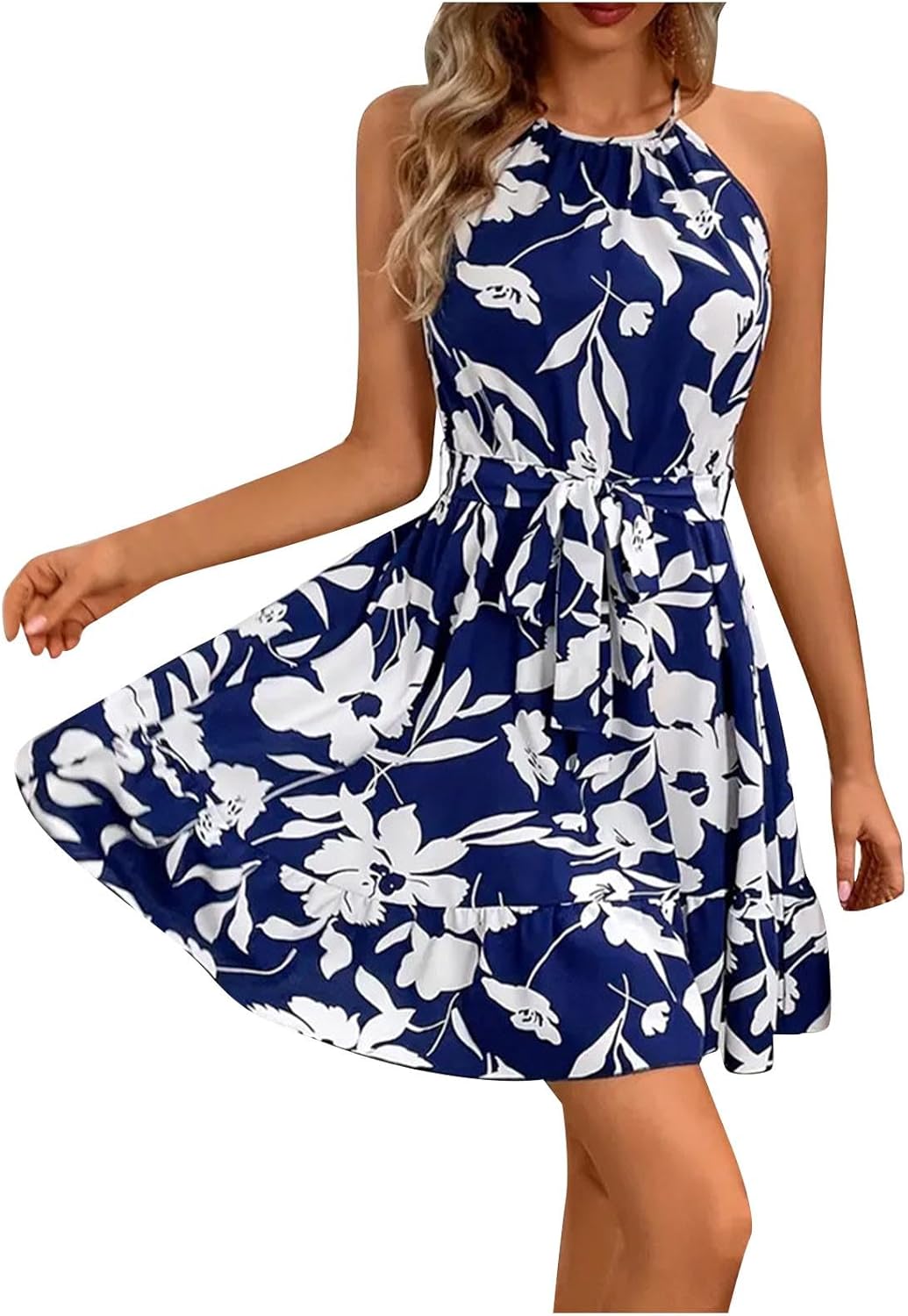 Summer Dress with Built in Bra Casual Beach Sundress Flowy Boho Floral ...