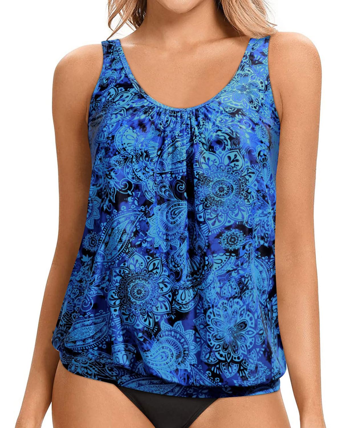 Yonique Womens Blouson Tankini Top No Bottom Loose Fit Swim Top Modest ...