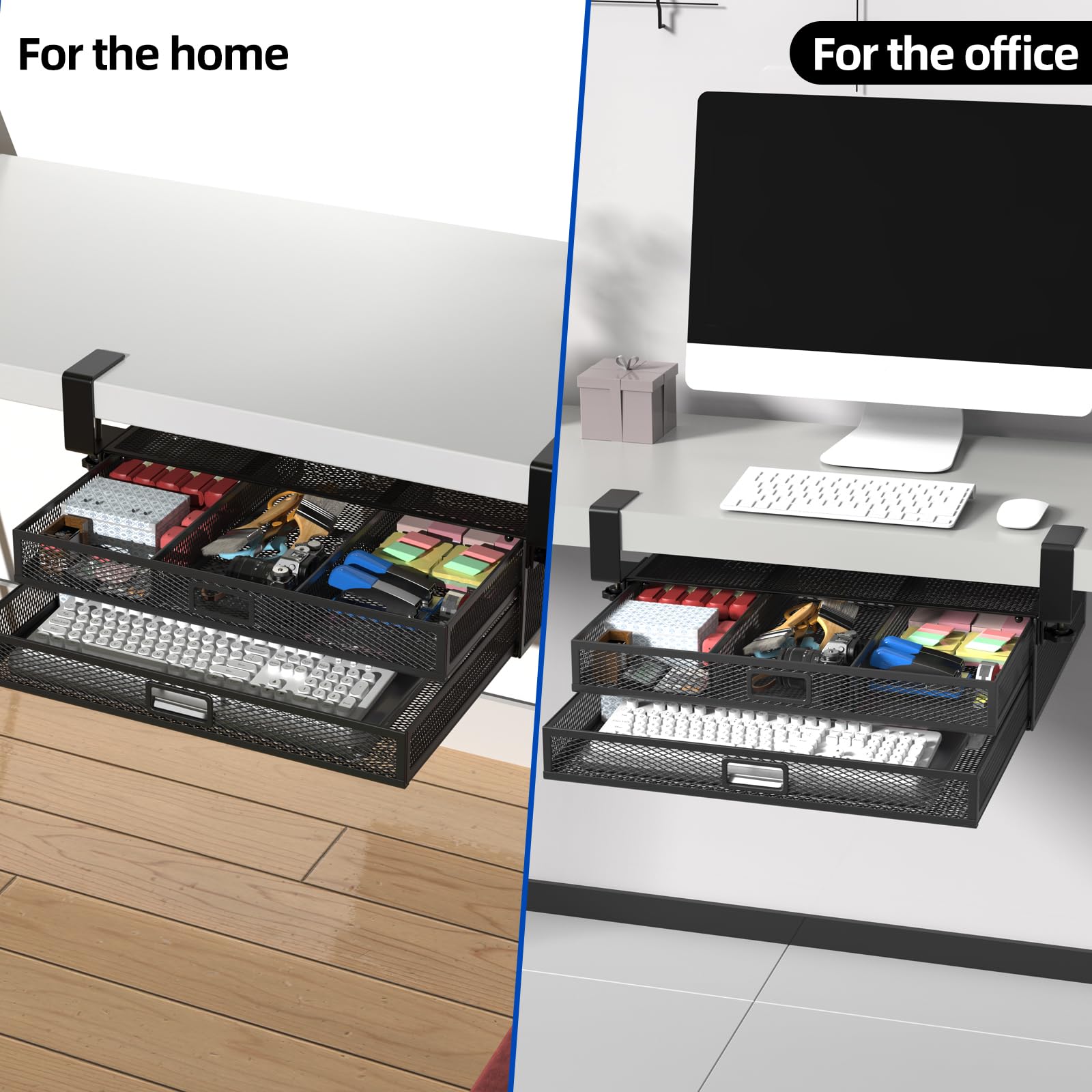 Snapklik.com : SEYHAKI Under Desk Drawer Organizer No Drilling Under ...