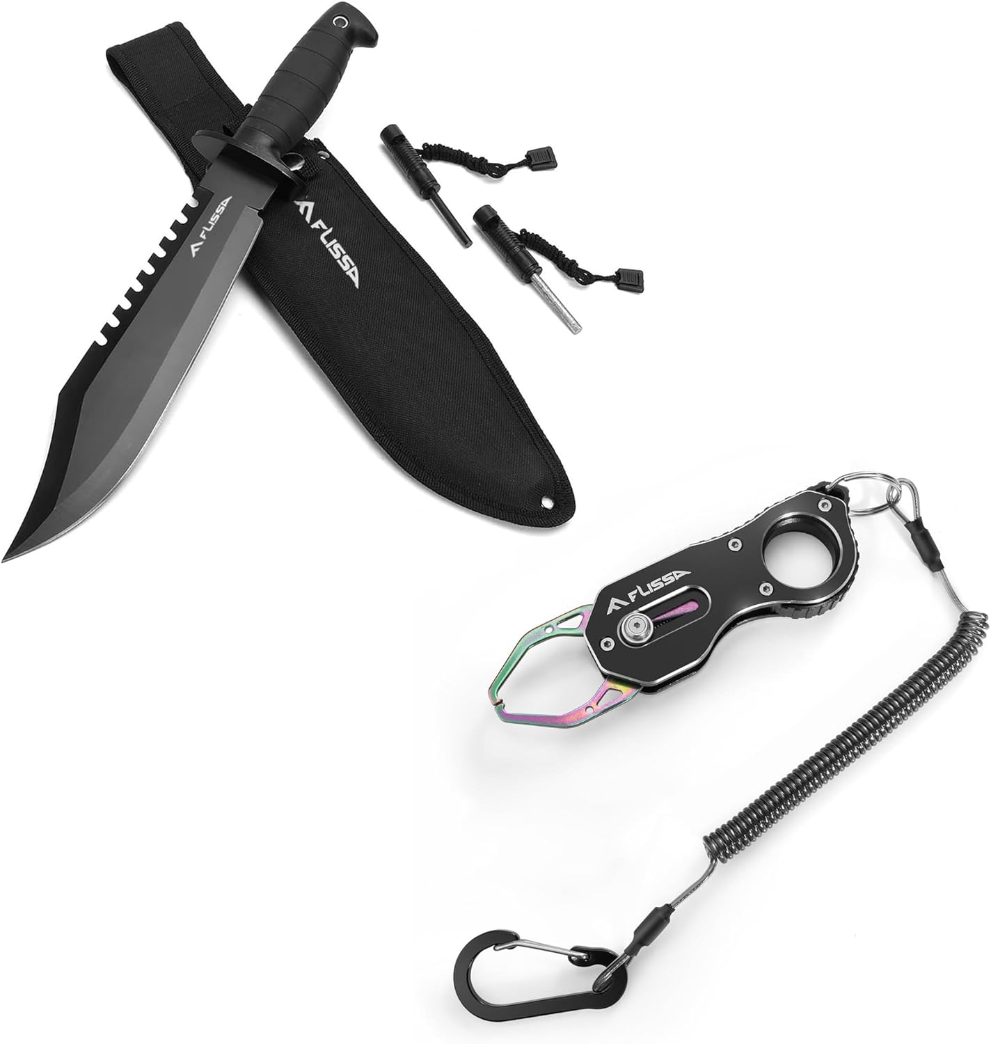 Amazon.com : FLISSA Survival Hunting Knife with Sheath and 5" Mini Fish ...