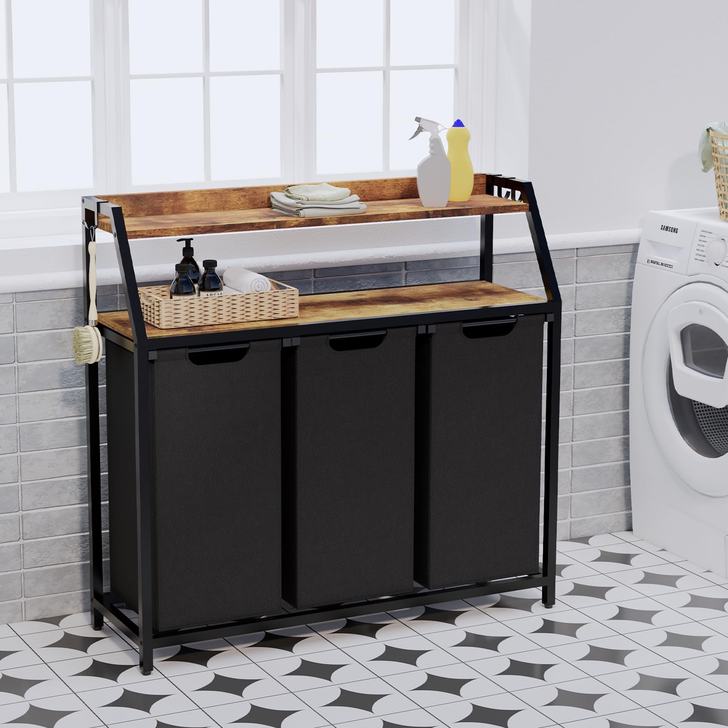 Laundry Sorter YKDIRECT 180L Large Laundry Hamper, 3 Compartment ...