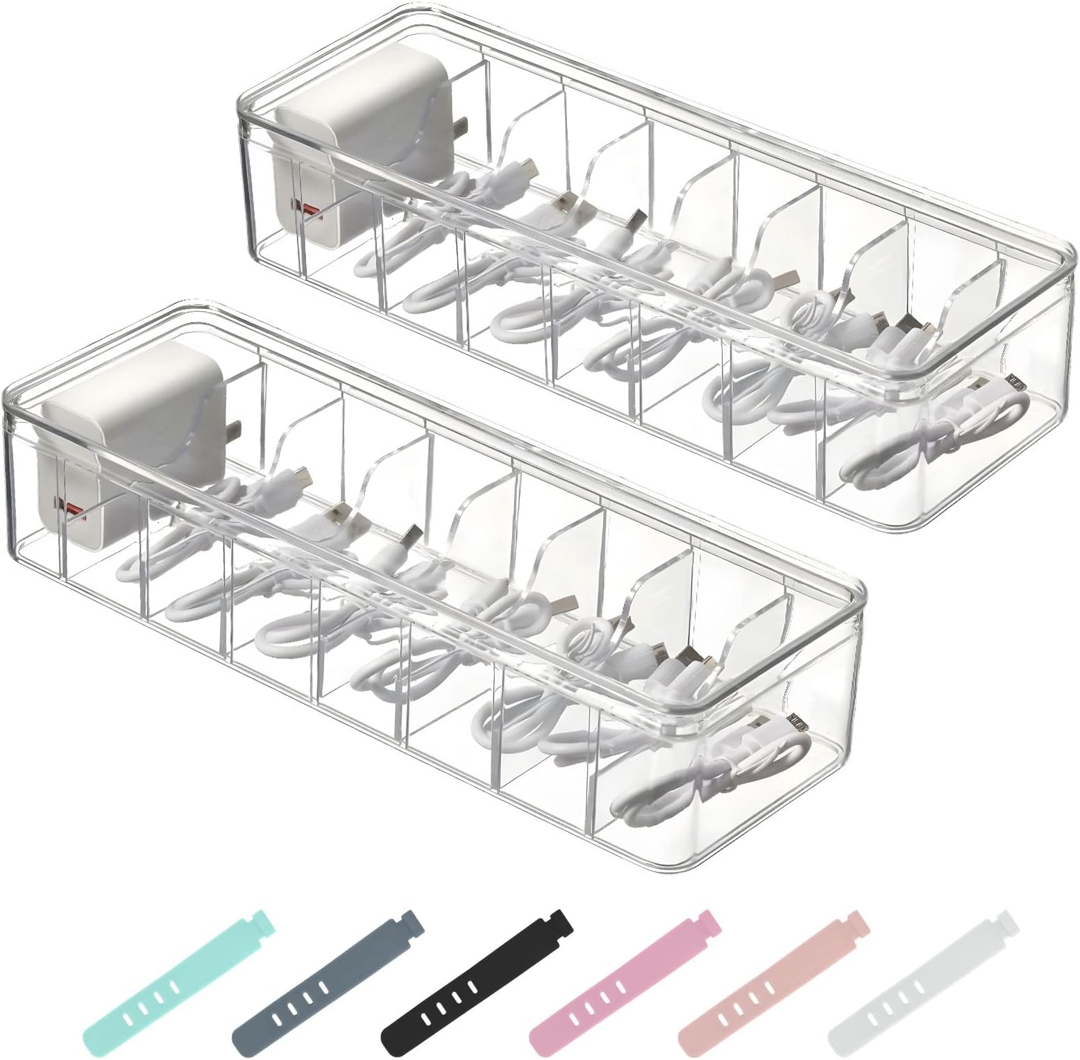2 Stück Kabel Aufbewahrungsbox, Kabel Organizer Box 8 Fächer, Cable ...
