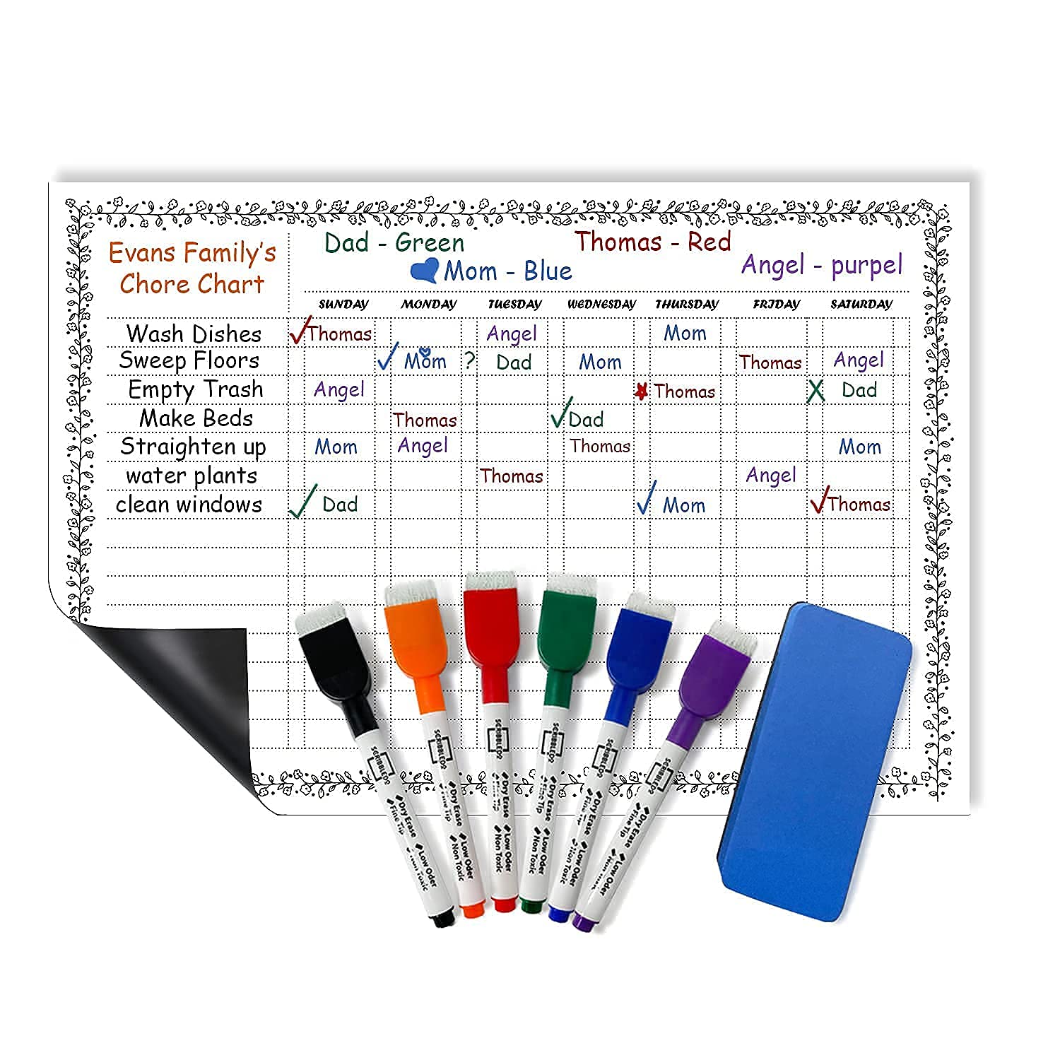Magnetic Chore Chart for Kids - 11"x17" - Dry Erase Multiple Kids Child ...