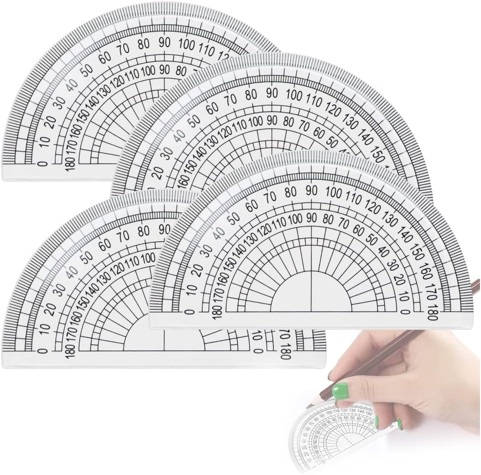 4 Pcs Protractor,180 Degree Plastic Protractorfor School Supplies ...