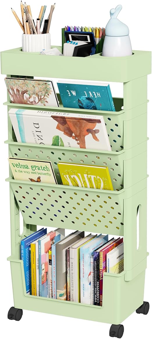 Amazon.com: yeavs 5-Tier Mobile Bookshelf, Rolling Bookcase Book ...