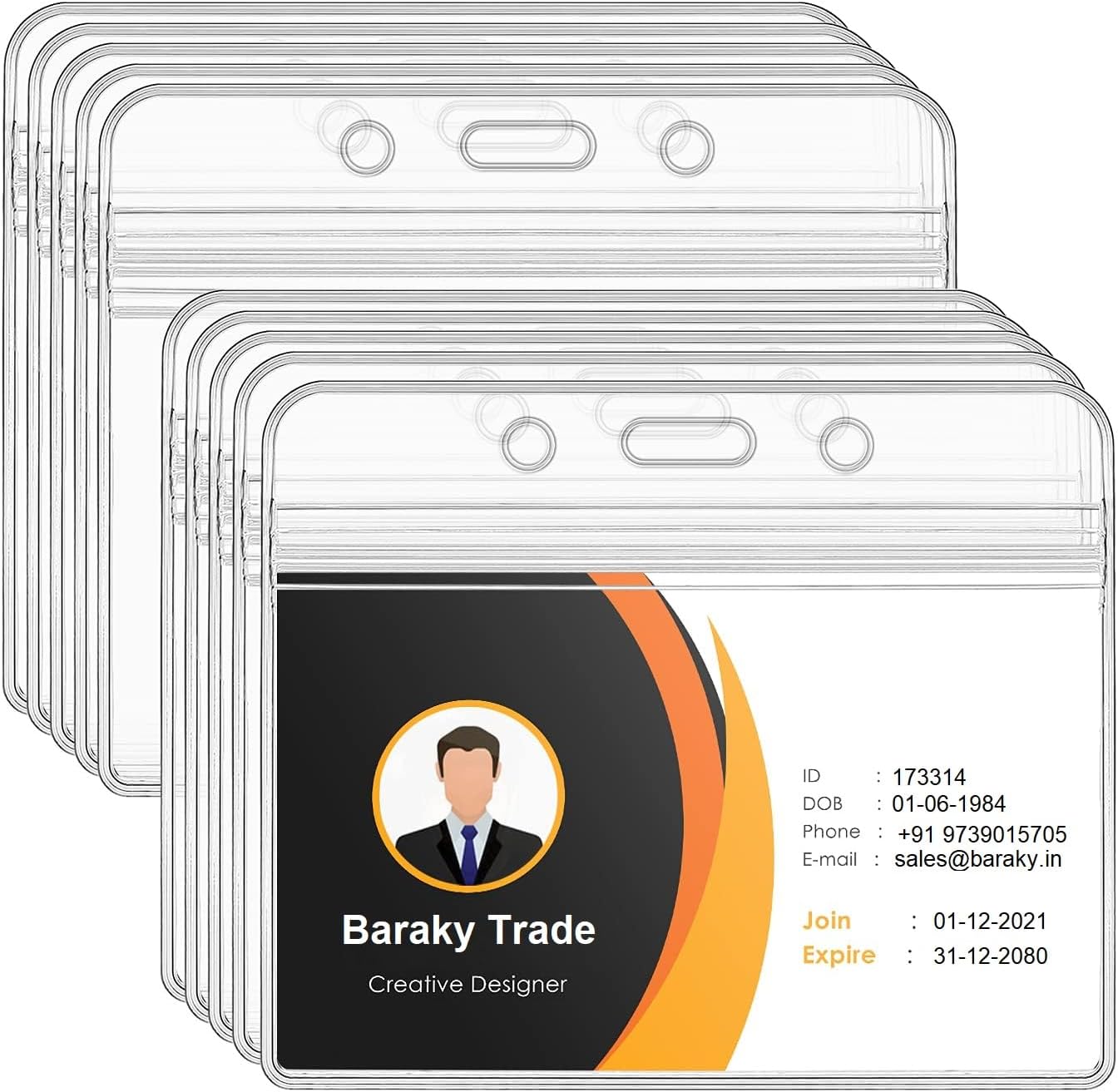 Baraky 10 Pack Clear ID Card Holders, 3.3 X 3.9 in, Horizontal : Amazon ...