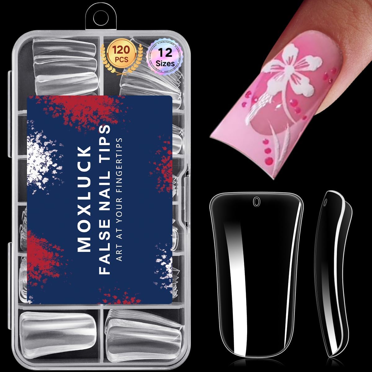 Amazon.com: Moxluck Full Cover Duck Nail Tips,Clear Curved False Nail ...