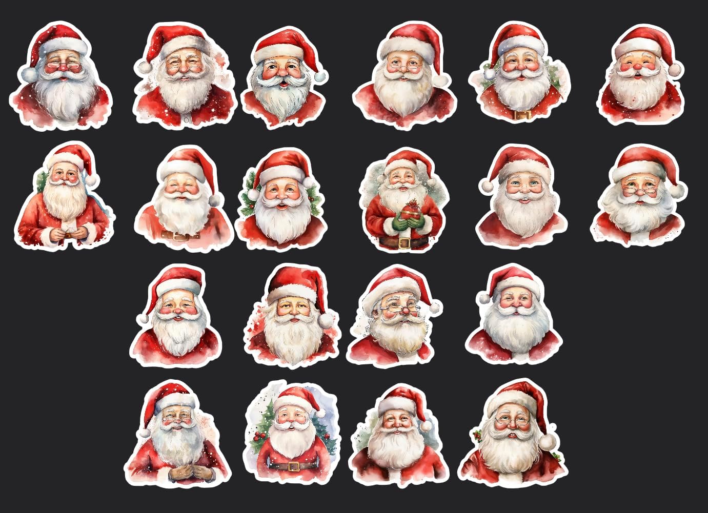 Amazon.com: Santa Head Stickers. Set of 20 Stickers, Christmas Stickers ...