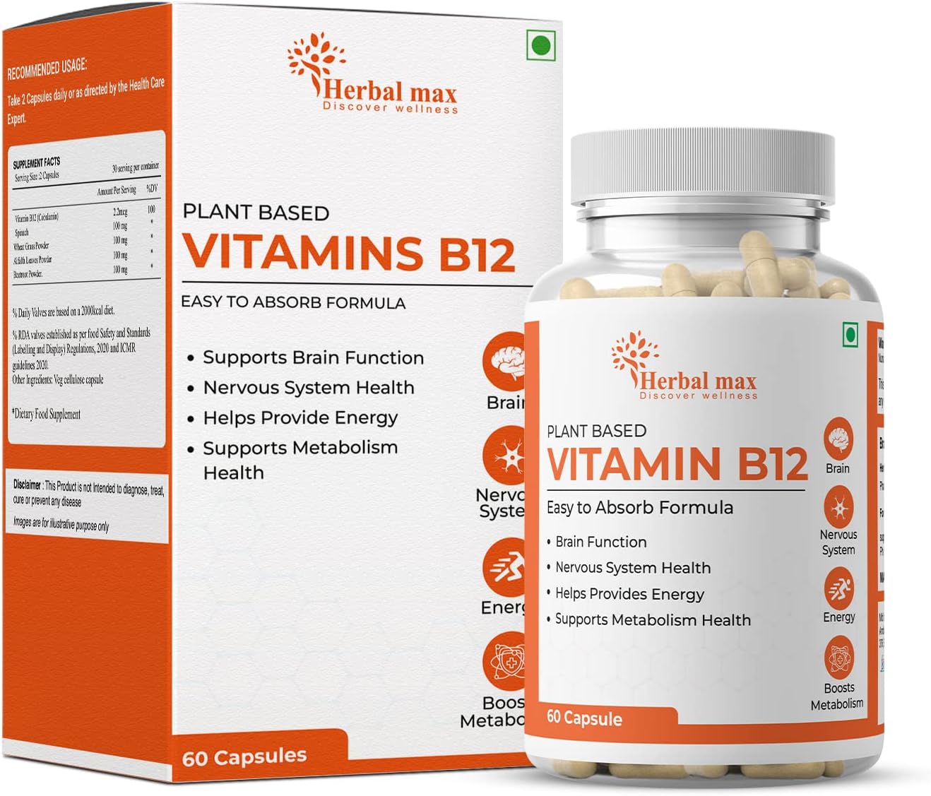 Amazon.com: Herbal max Vitamin B12 (Cobalamin), 60 Capsules ...