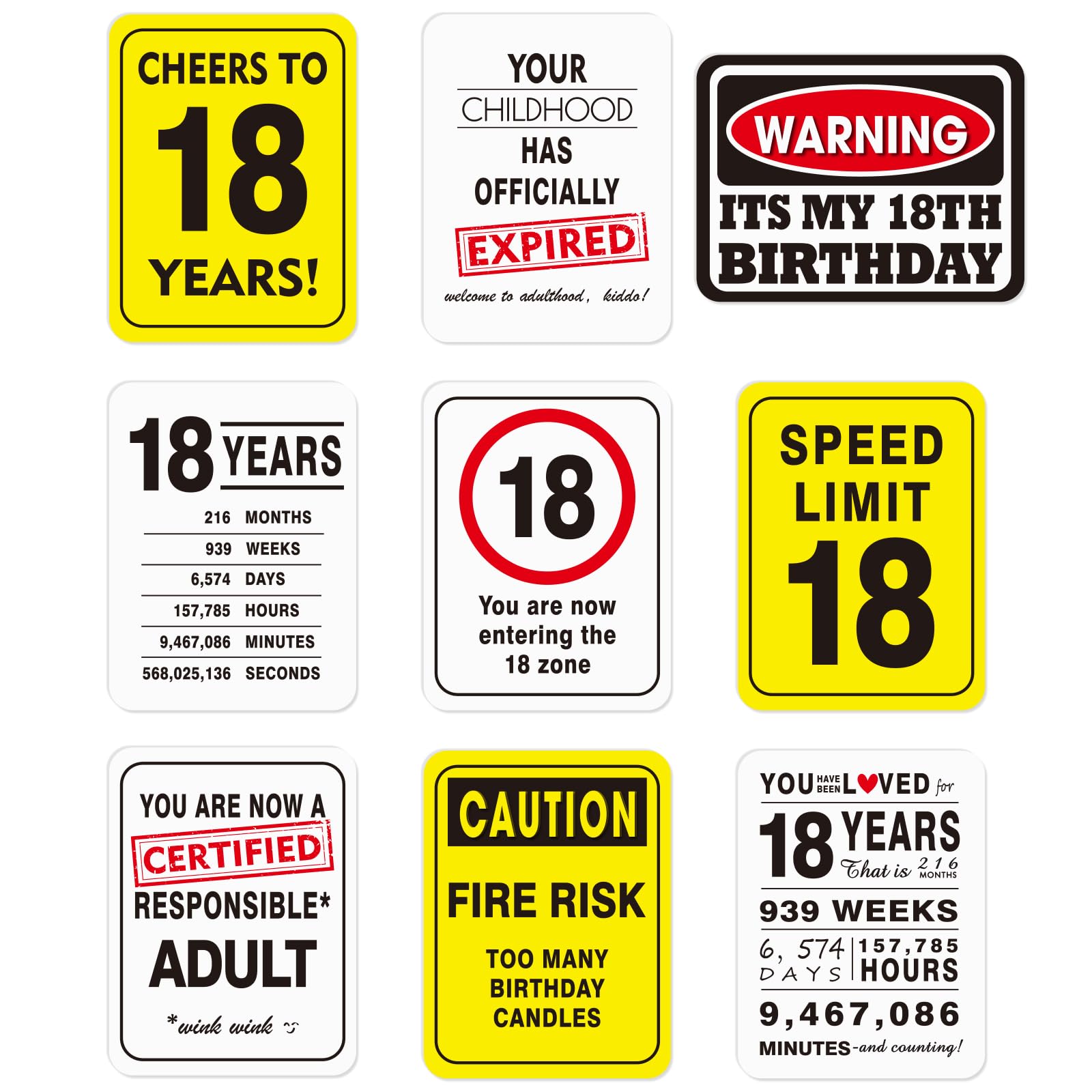 Amazon.com: WERNNSAI 18th Birthday Party Decorations - 9PCS Wall Signs ...
