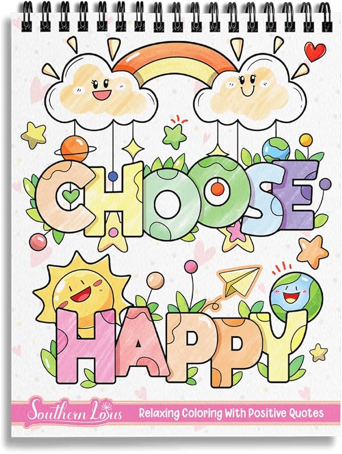 Amazon.com: SOUTHERN LOTUS Choose Happy Spiral Coloring Book ...