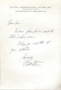 Bill Stern (HOF Sportscaster) Handwritten Signed Letter - d.1971 - NFL ...