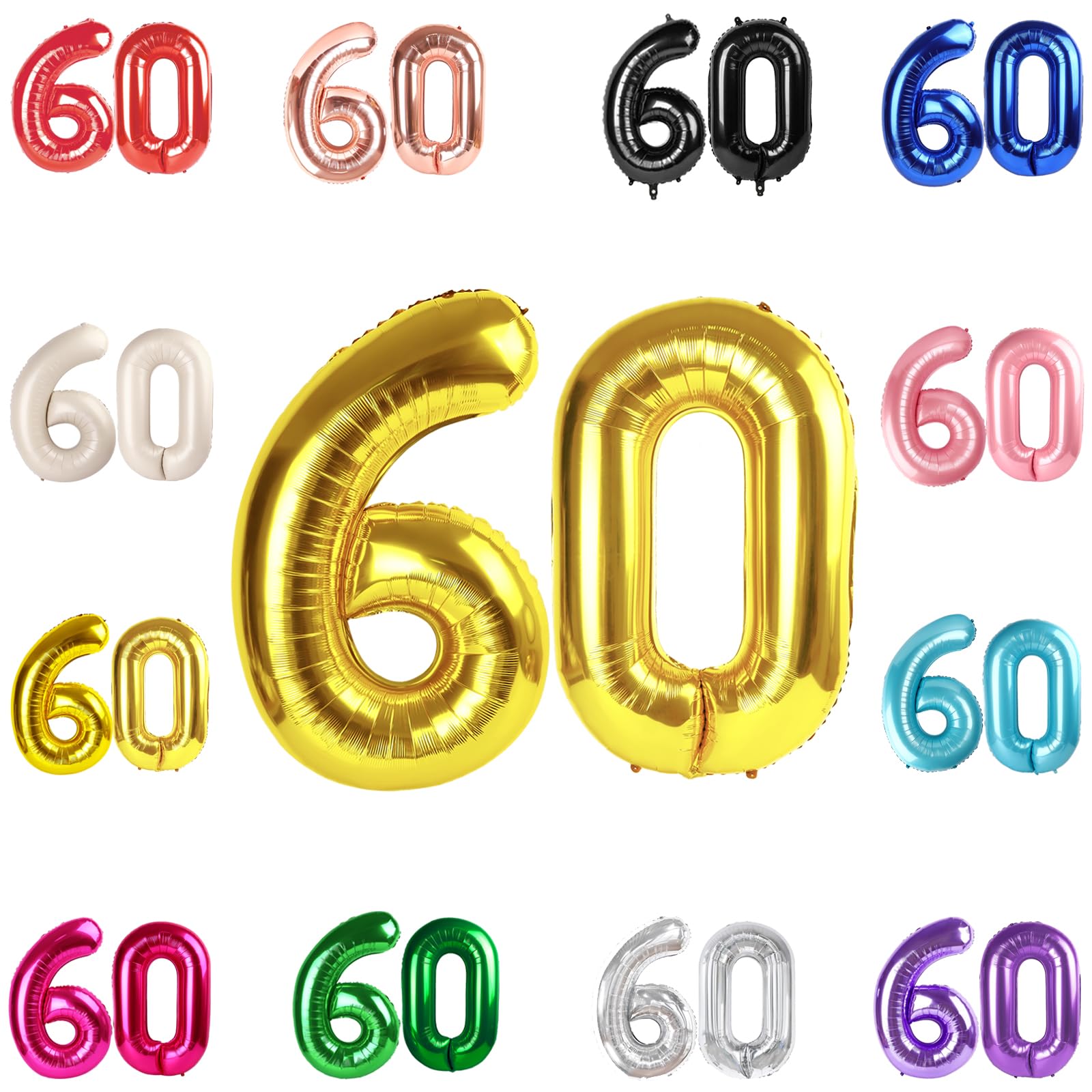 Amazon.com: 60 Balloon Number, Gold Number 60th Birthday Balloons 40 ...