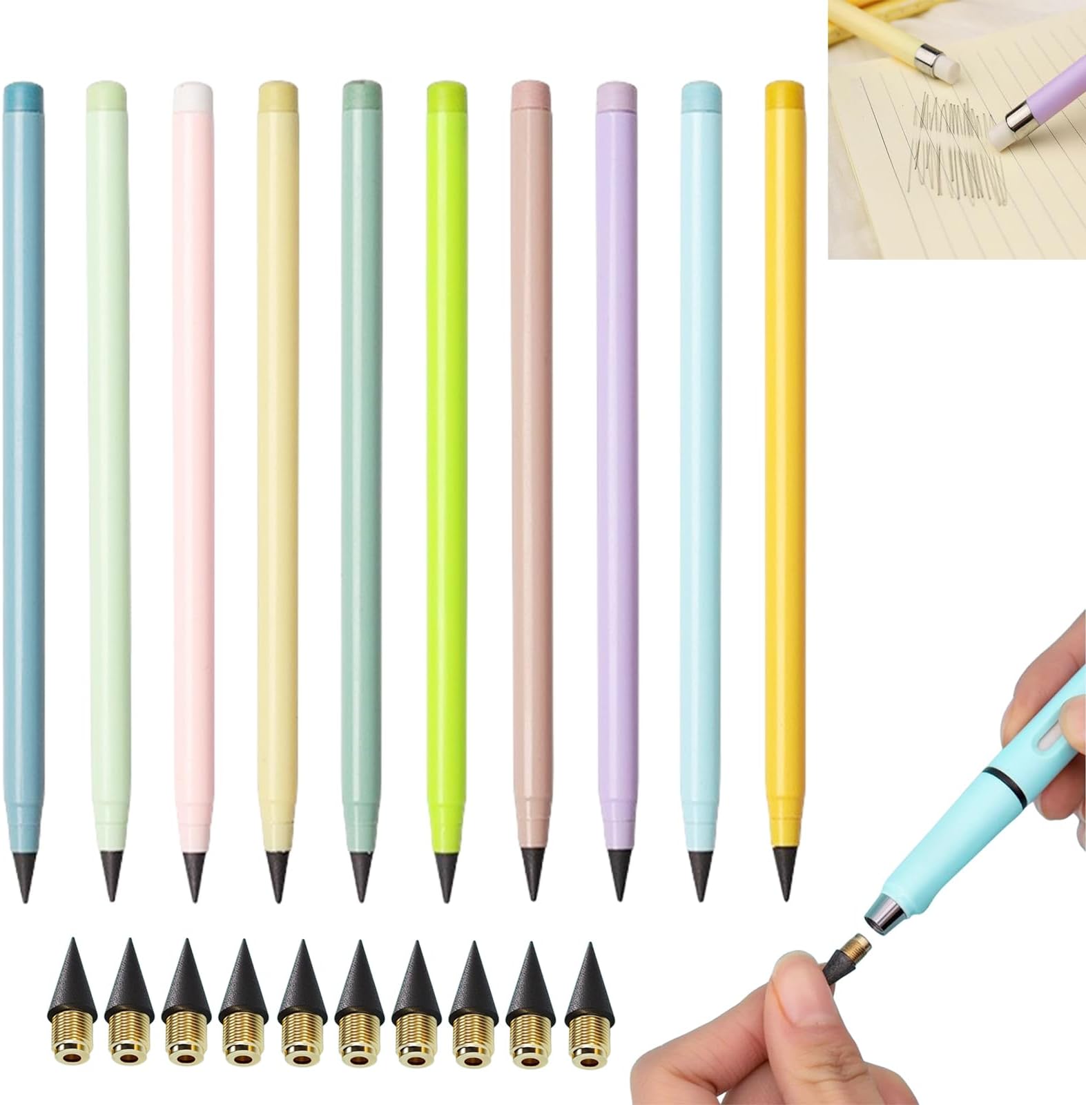 ATBEAMEN 10 Metallic Inkless Magic Infinity Pencils with Eraser,10Pcs ...