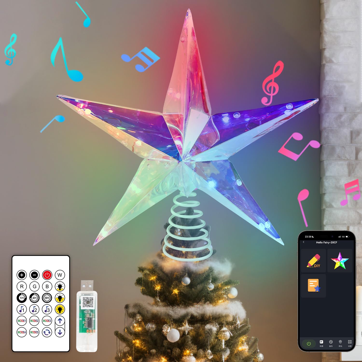 Amazon.com: Christmas Tree Topper, 11.45" RGB 10 LED Lighted Xmas Star ...