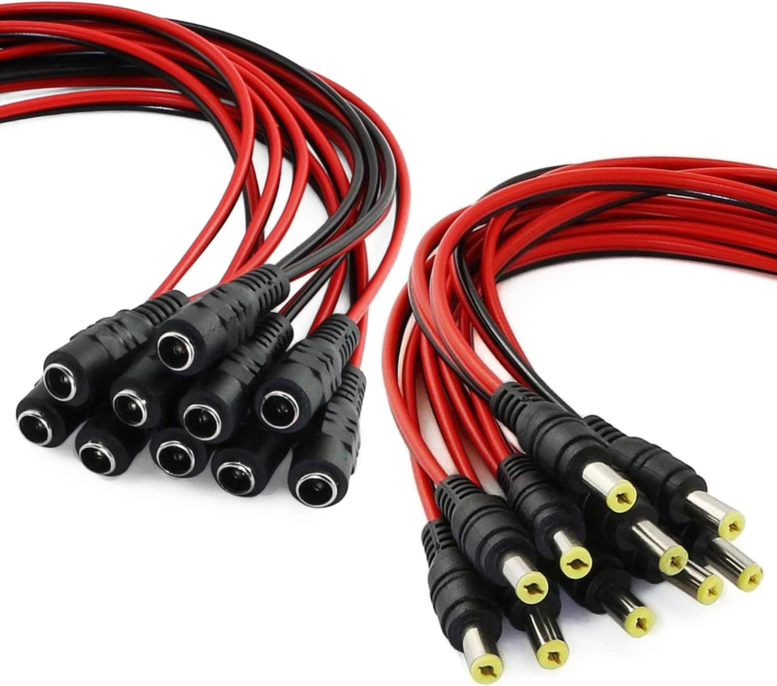 Hukado 10 Pairs DC Power Pigtail Cable Wire, 18AWG Male and Female ...