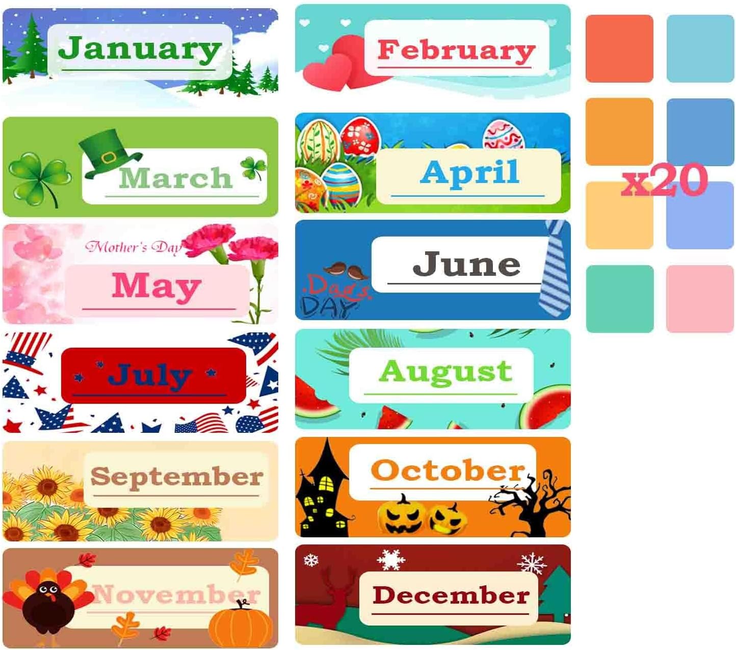 Amazon.com: 24 Pcs Holiday Monthly Headliners Set 12 Months of The Year ...